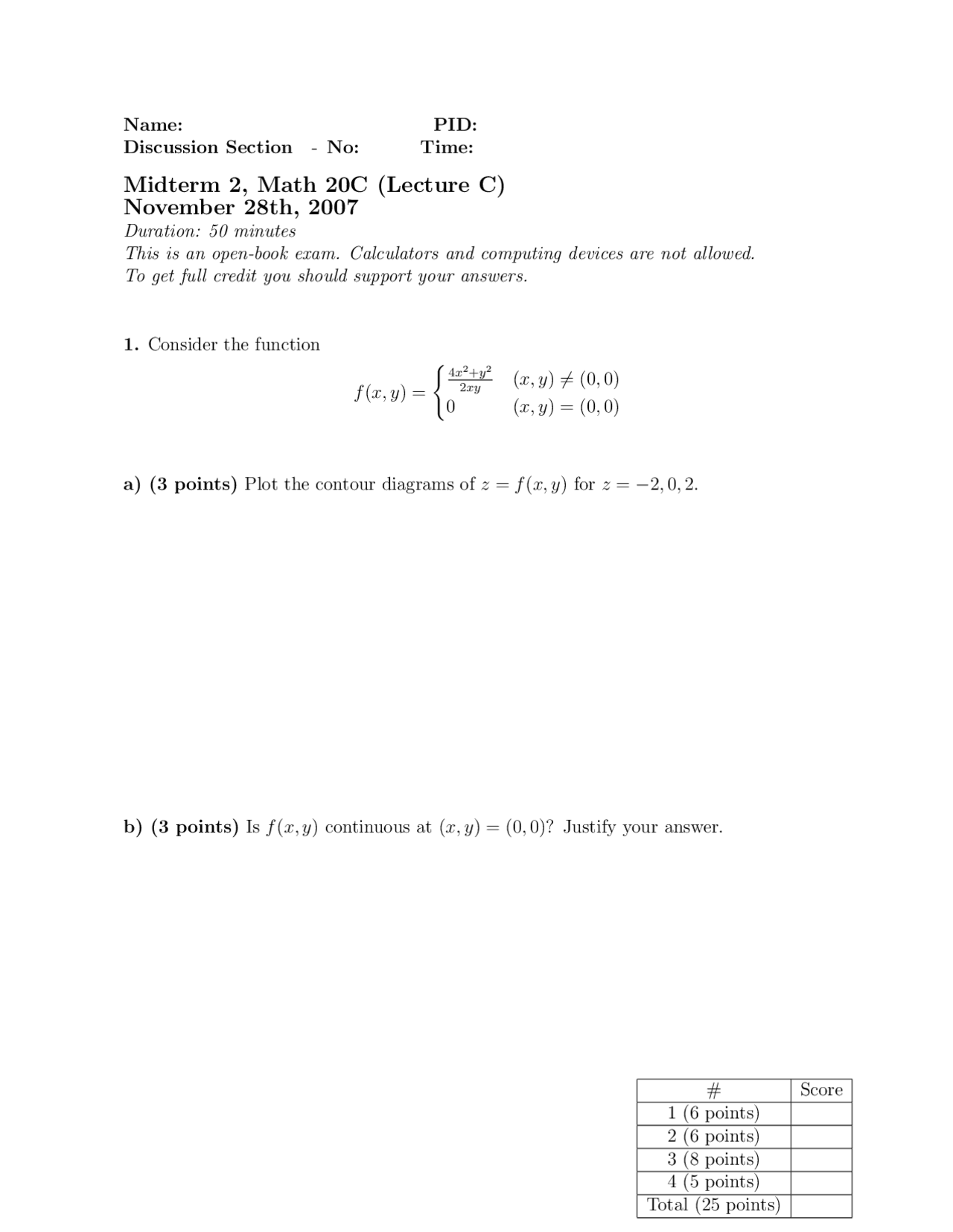 Midterm Exam 2 For Calculus And Analytical Geometry Math 20c Docsity