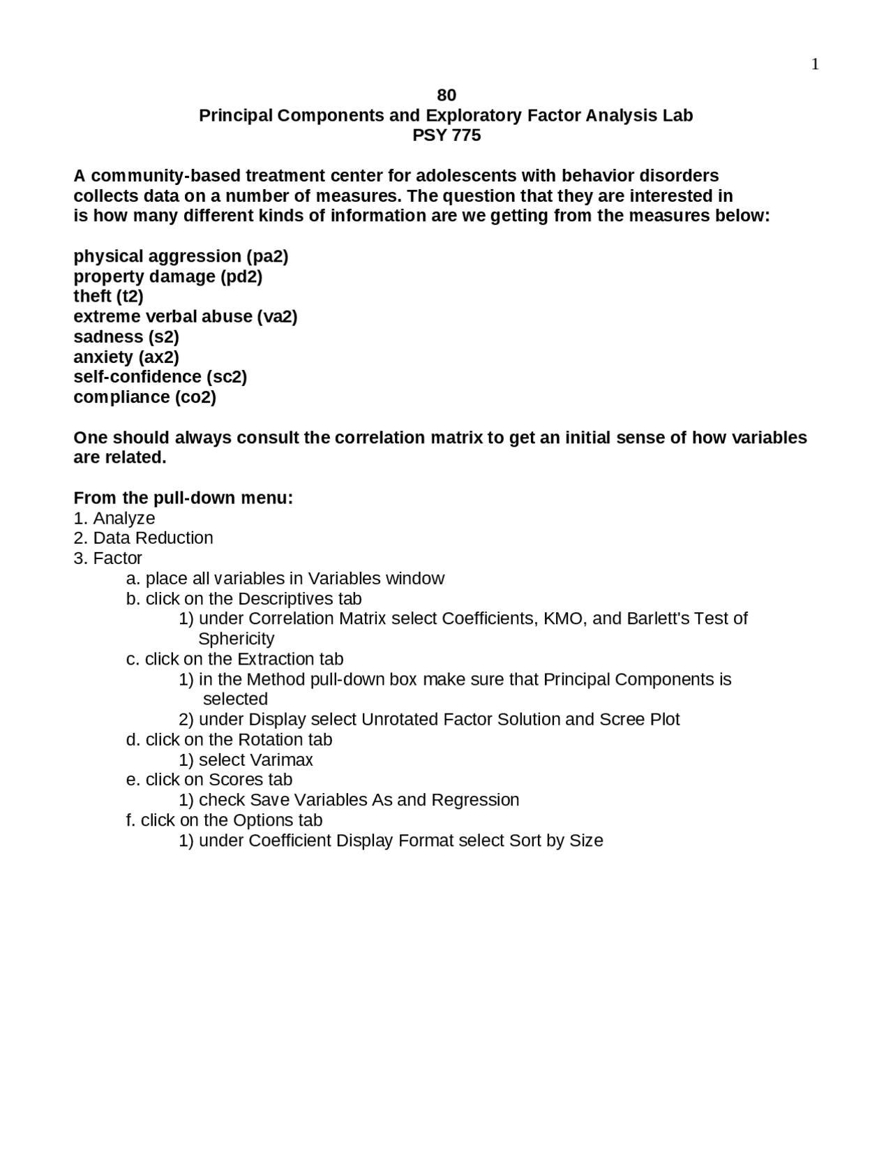 Principal Components And Exploratory Factor Analysis Lab Psy 775