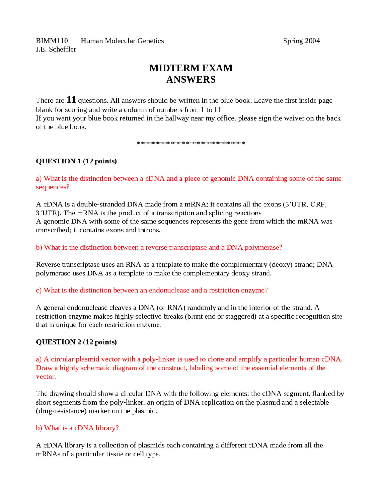 11 Questions On Molecular Basishuman Disease With Answers Bimm 110
