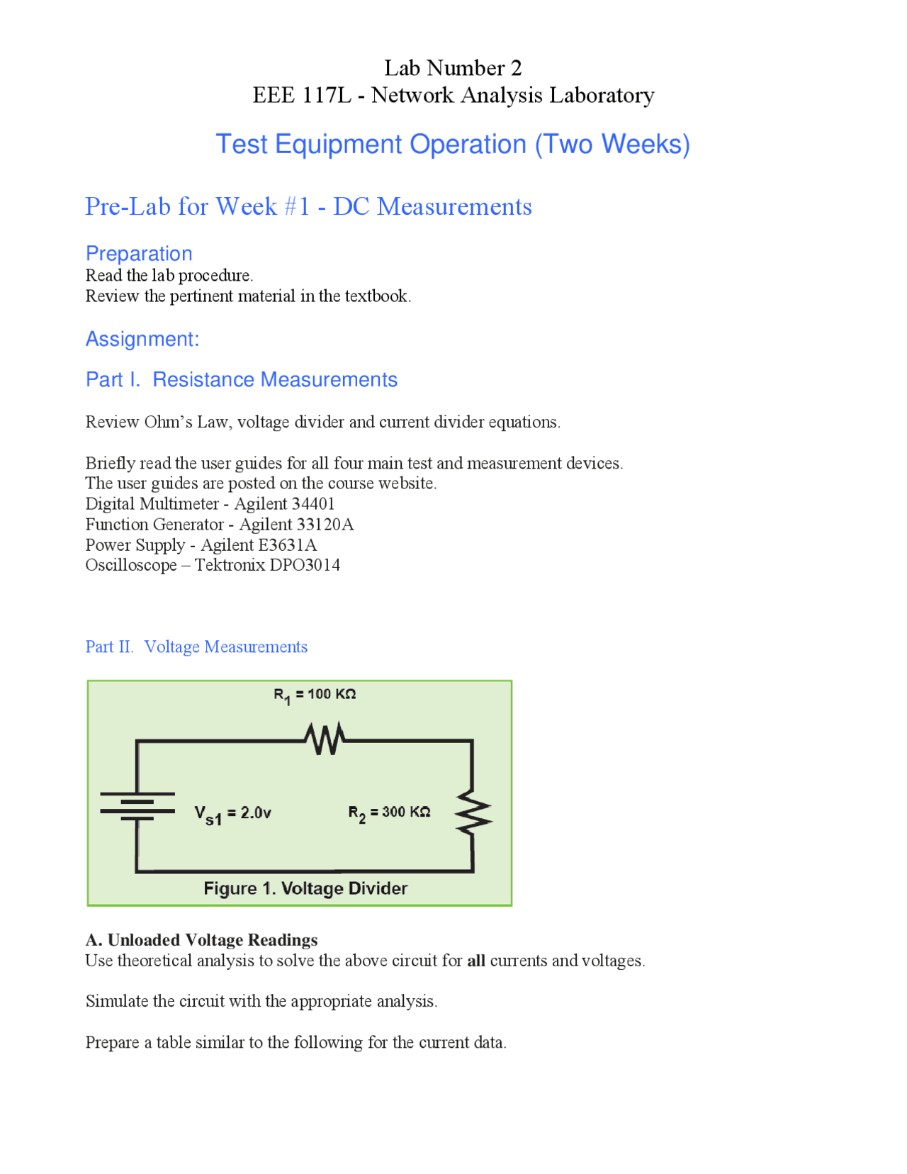 Test Equipment Operations - DC Measurement | EEE 117L - Docsity