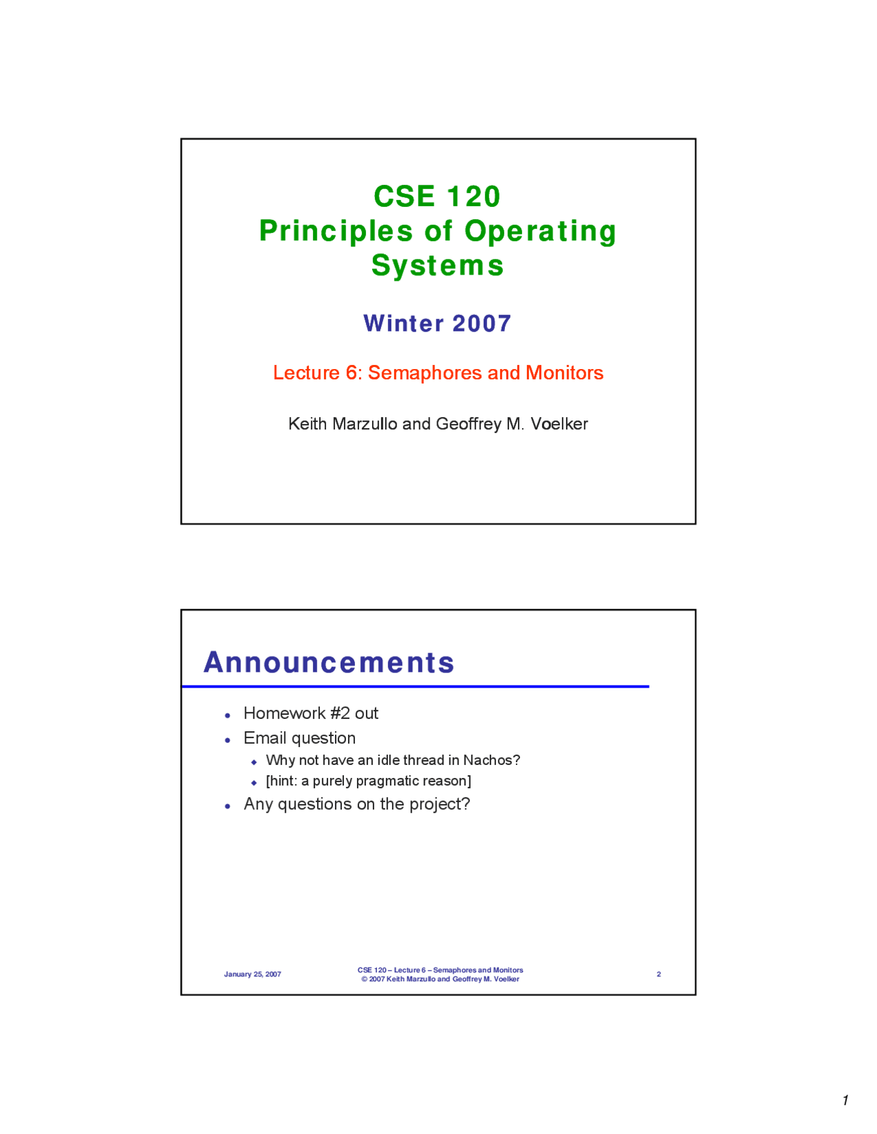 Semaphores And Monitors Lecture Slides Cse 120 Docsity