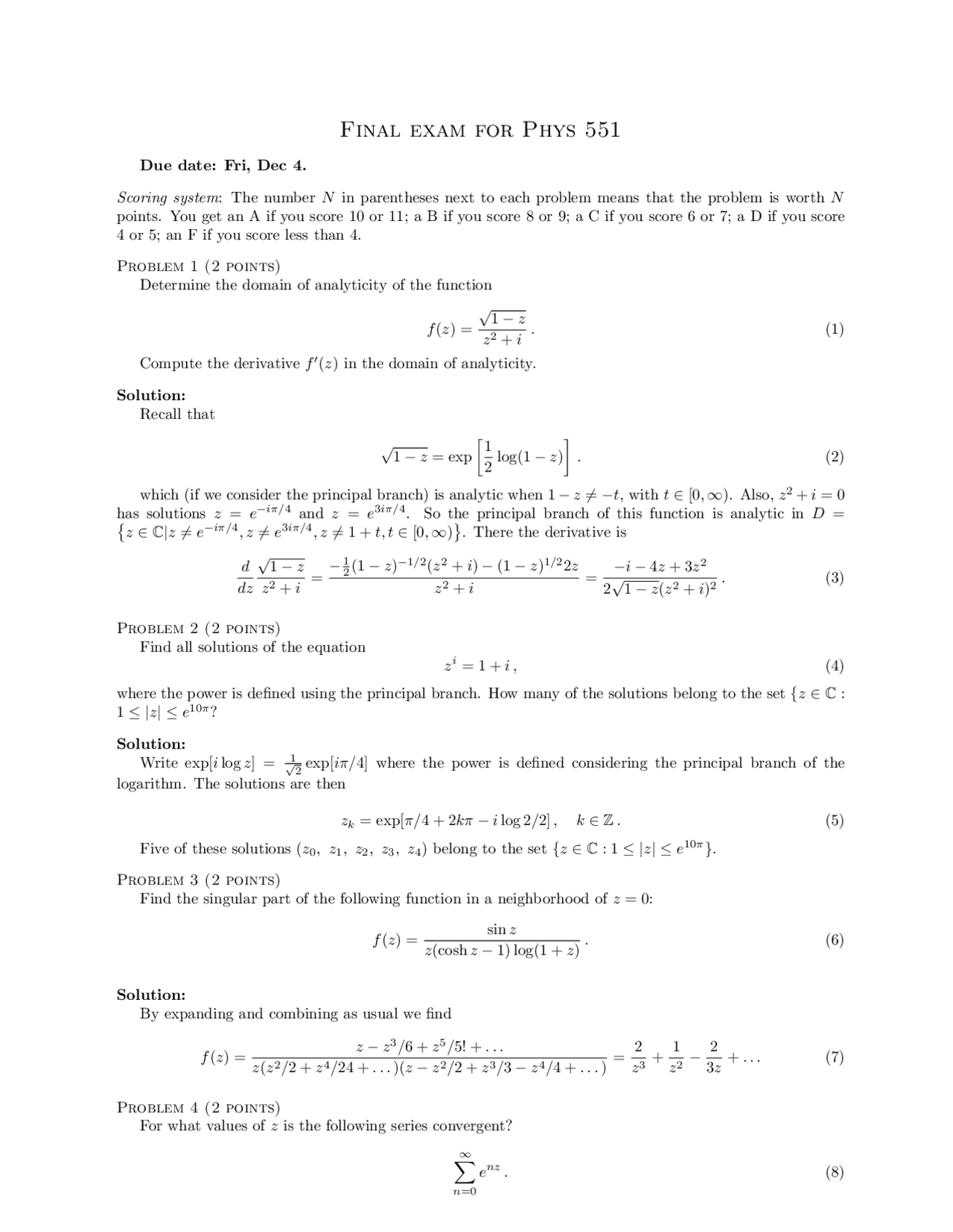 Solved Questions For Final Exam Mathematical Methods Of Physics I