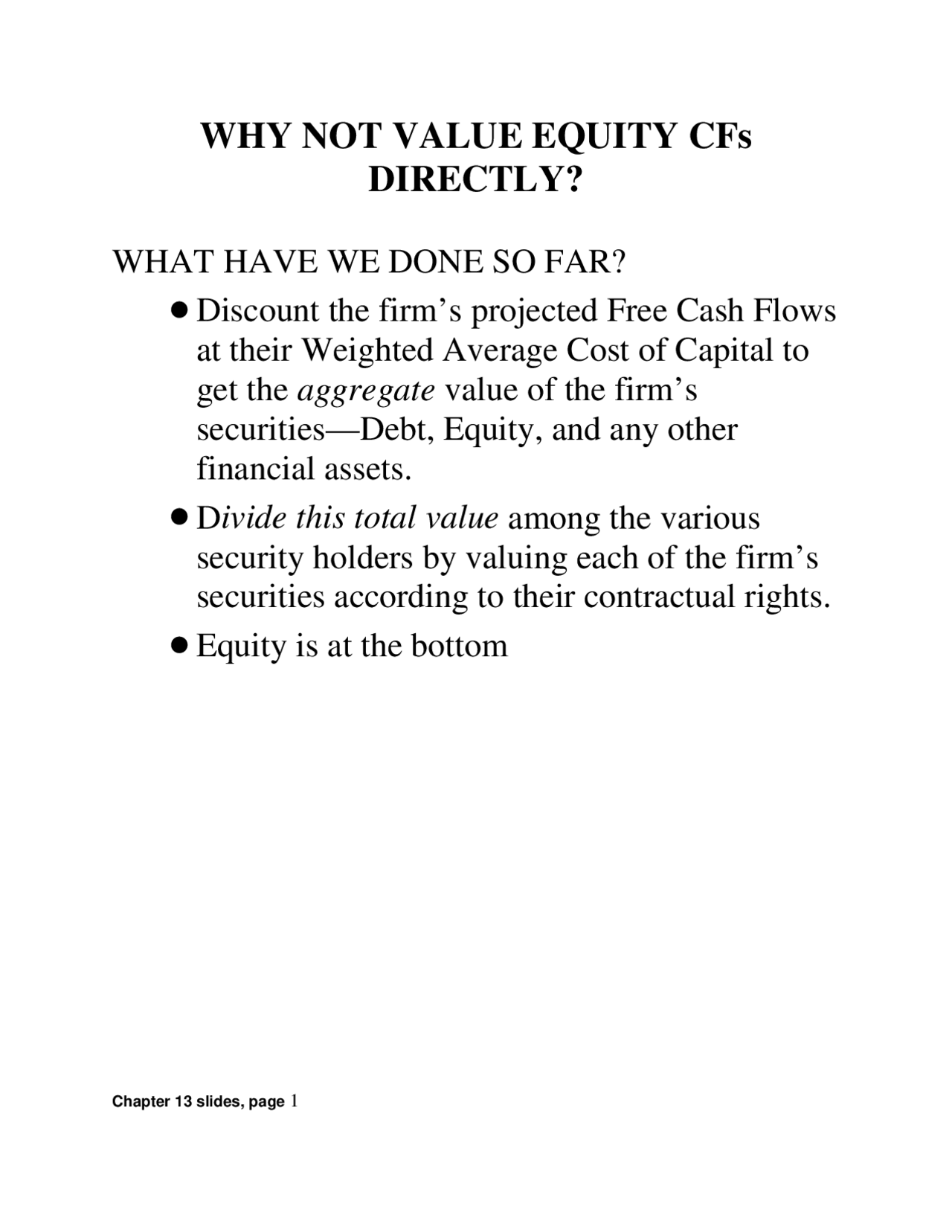 Direct Valuation Of Equity Cooperation Valuation Fnce 728 Docsity