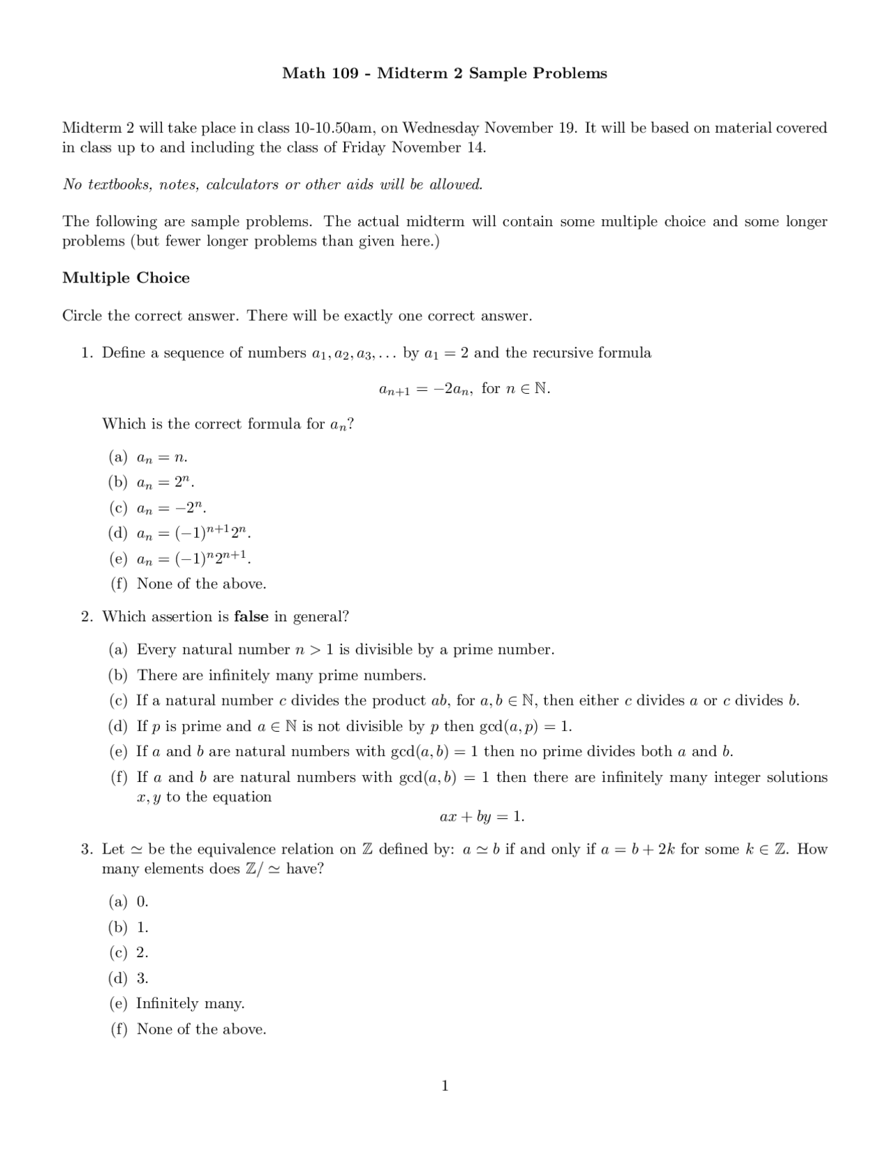 10 Questions For Practice On Mathematical Reasoning Exam 2 Math 109