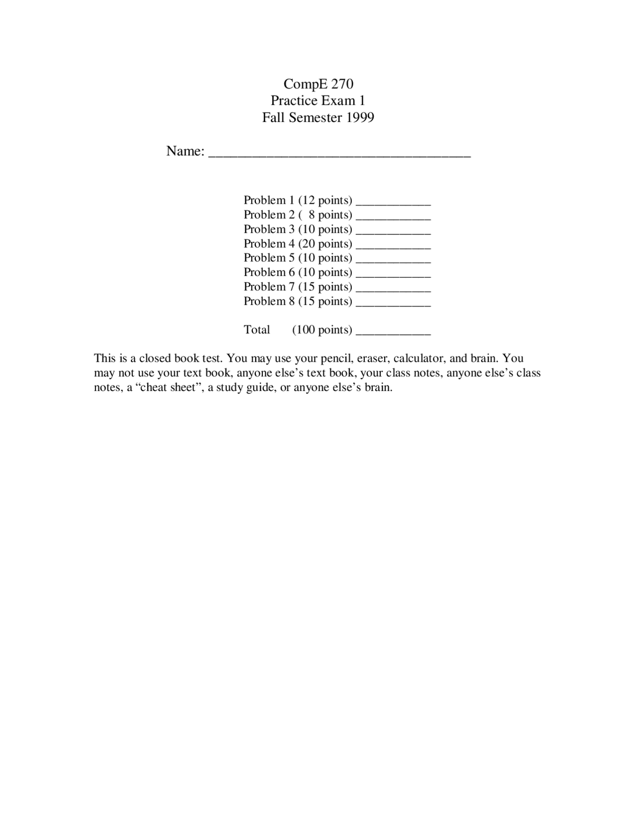 8 Questions Of Discrete Mathematics Exam 1 Compe 270 Docsity