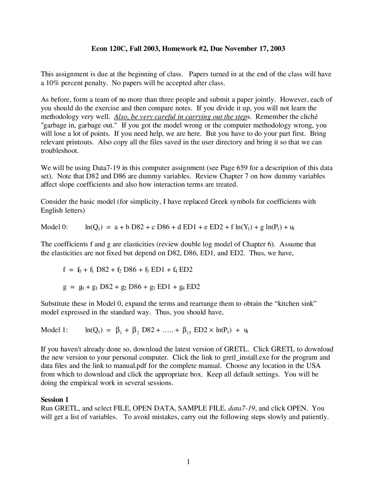 Homework 2 Econometrics 2003 Econ 120c Docsity