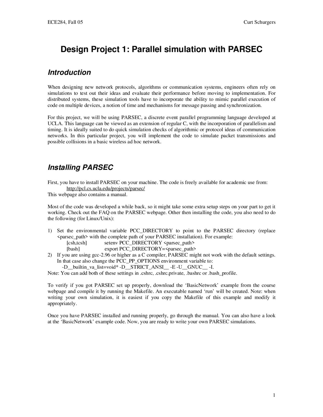 Design Project 1 Parallel Simulation With Parsec Ece 284 Docsity