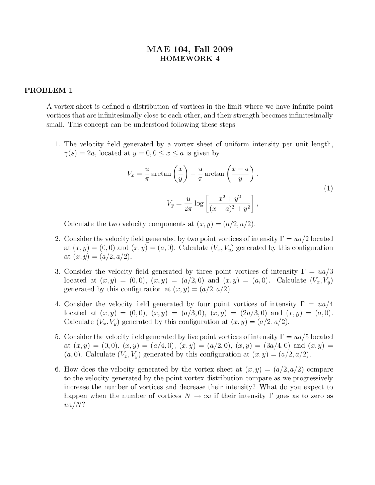 Homework 4 Aerodynamics 2009 Mae 104 Docsity