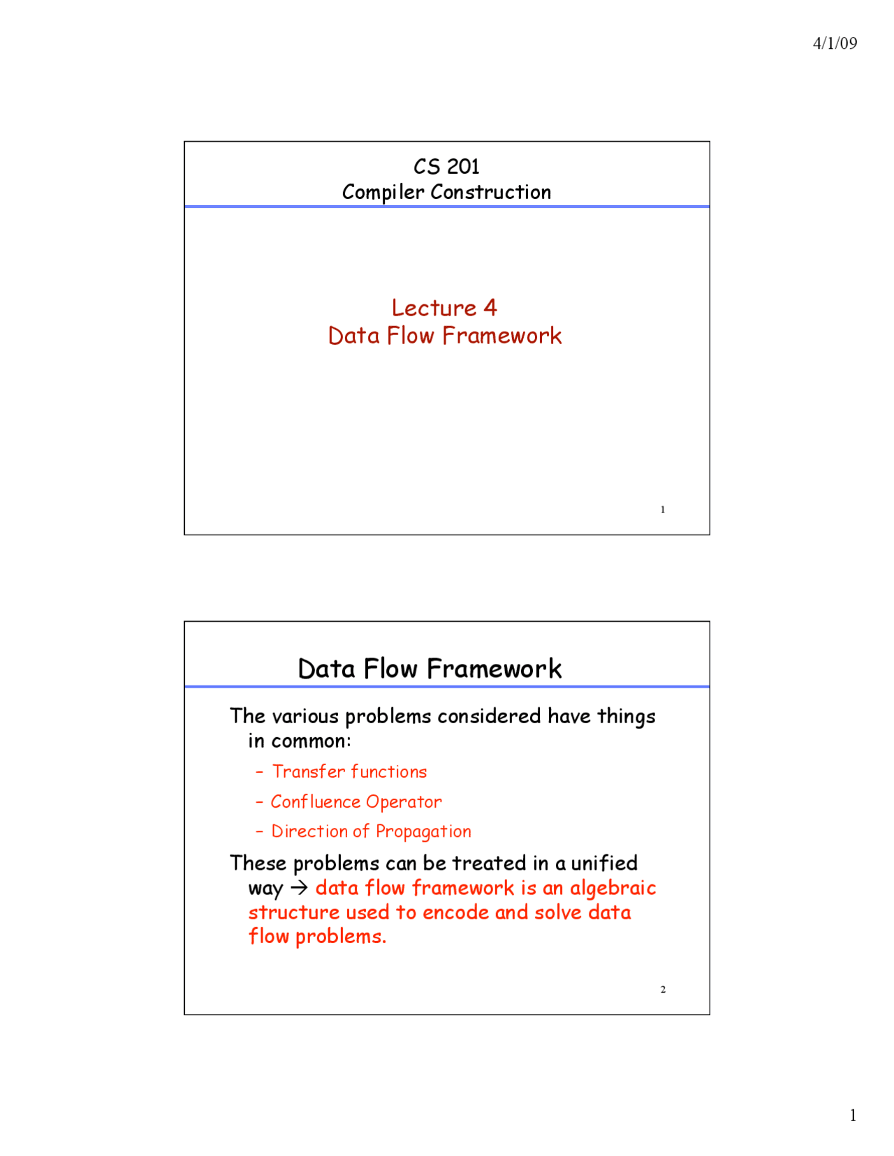Data Flow Framework Lecture Slides Cs 201 Docsity