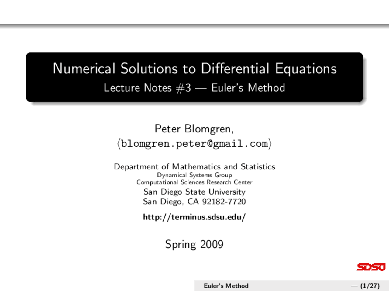 Lecture Slides On Eulers Methods Math 542 Docsity