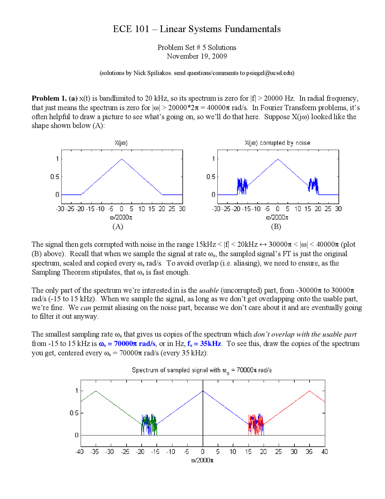 Problem Set #5 Solutions - Linear Systems Fundamentals | ECE 101 | Assignments Electrical and ...