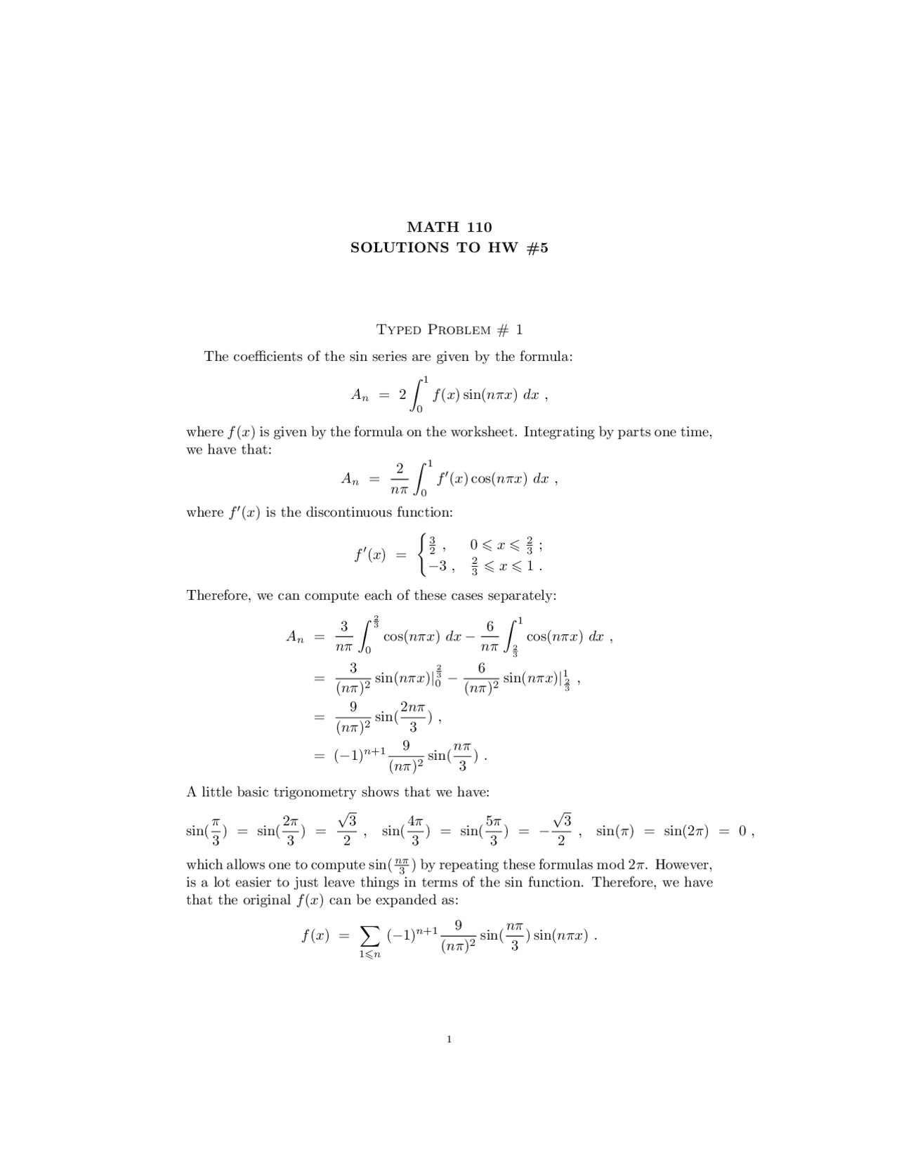 Assignment 7 Solutions Introduction Partial Differential Equations Math 110 Docsity