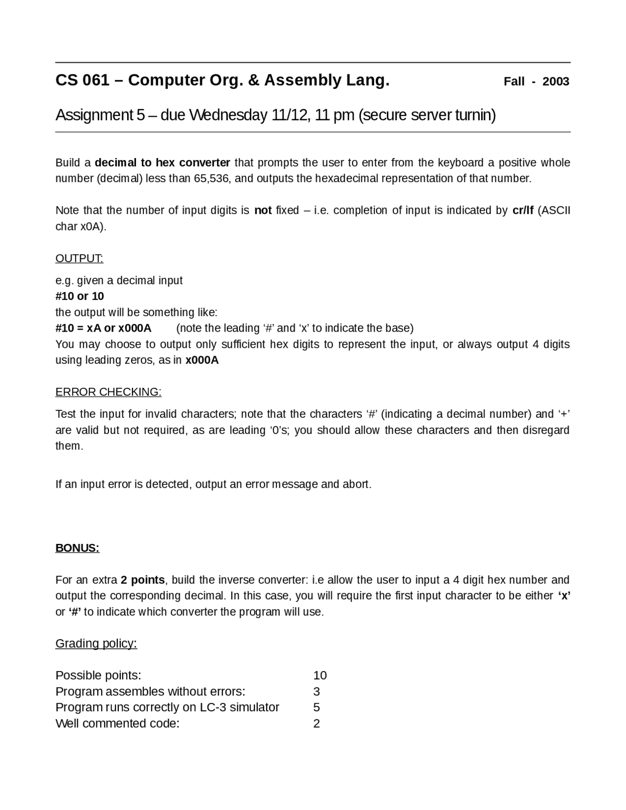 Assembly Language And Machine Organization Assignment 5 Questions Cs 061 Docsity
