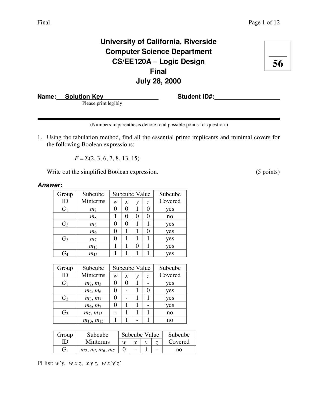 Final Exam Questions with Solutions - Logic Design | FVC 120 | Exams ...