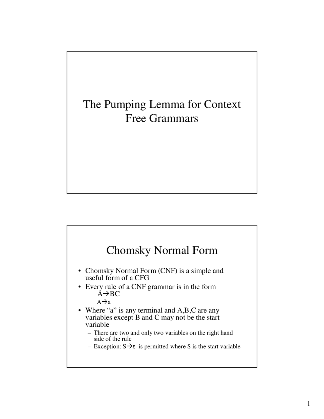 The Pumping Lemma For Context Free Grammars Lecture Slides Cs A351