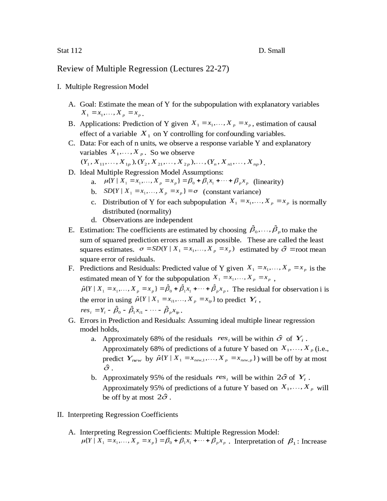 Review Of Multiple Regression Introductory Statistics Stat 112