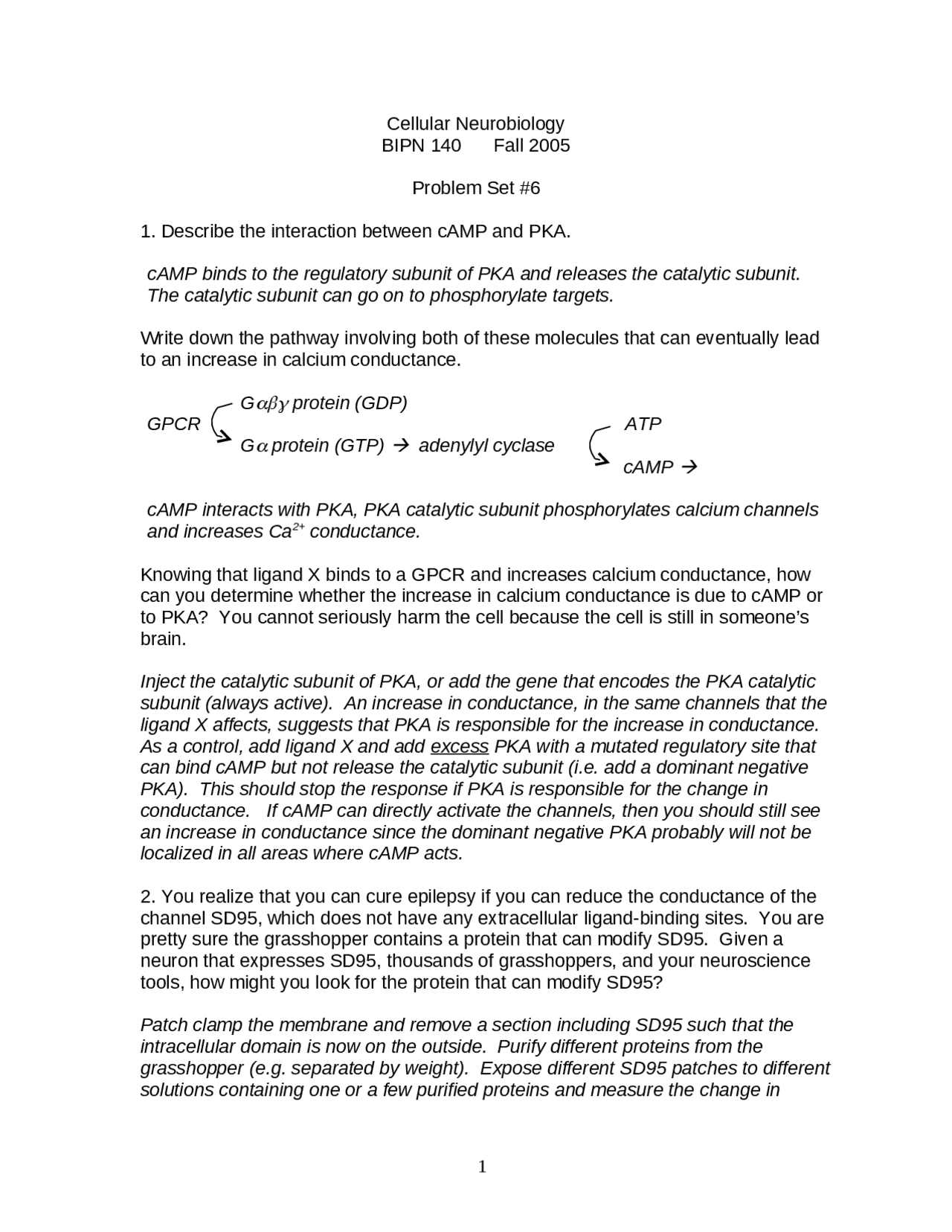 Cellular Neurobiology Problem Set 6 Socc 140 Docsity