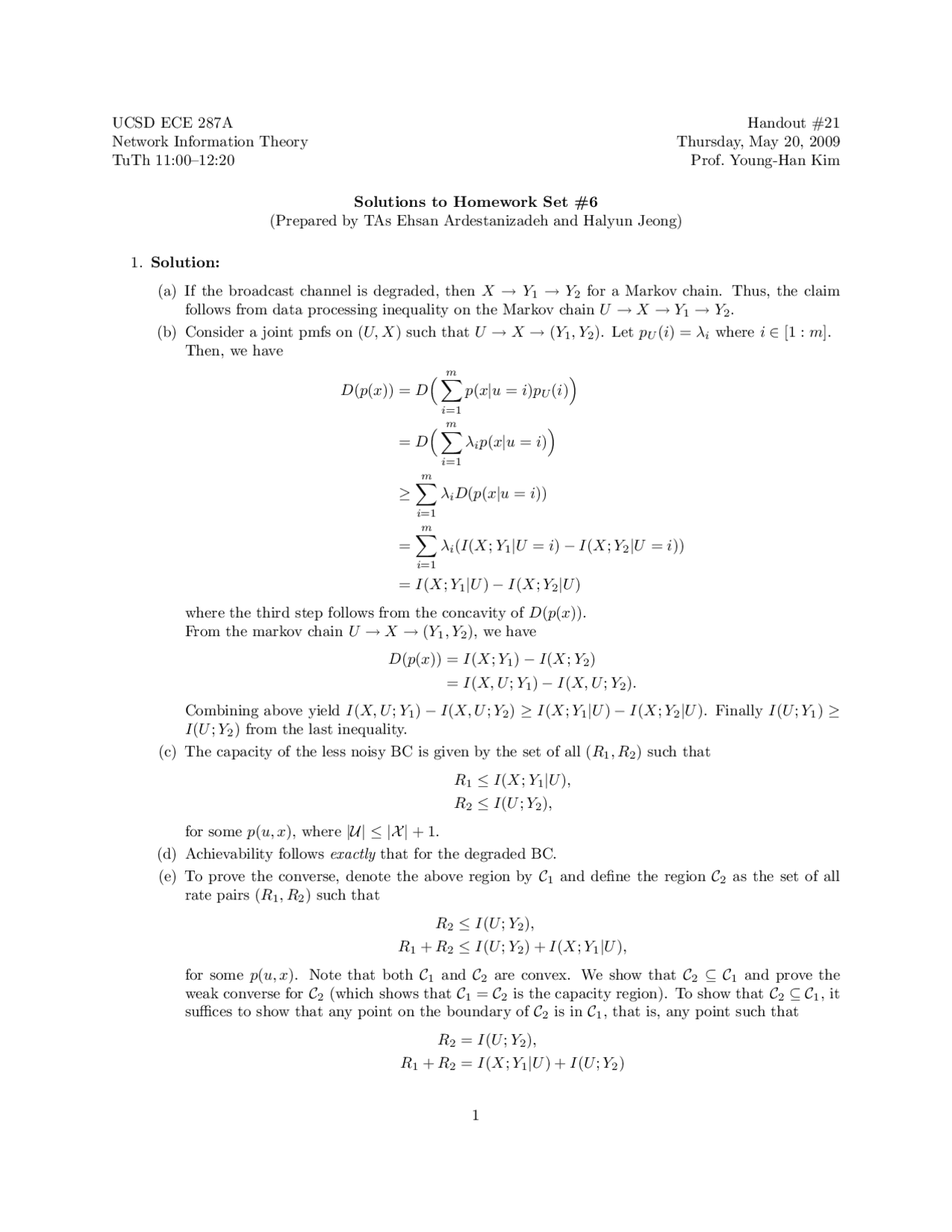 Solutions To Homework Special Topics In Communication Theorysystems