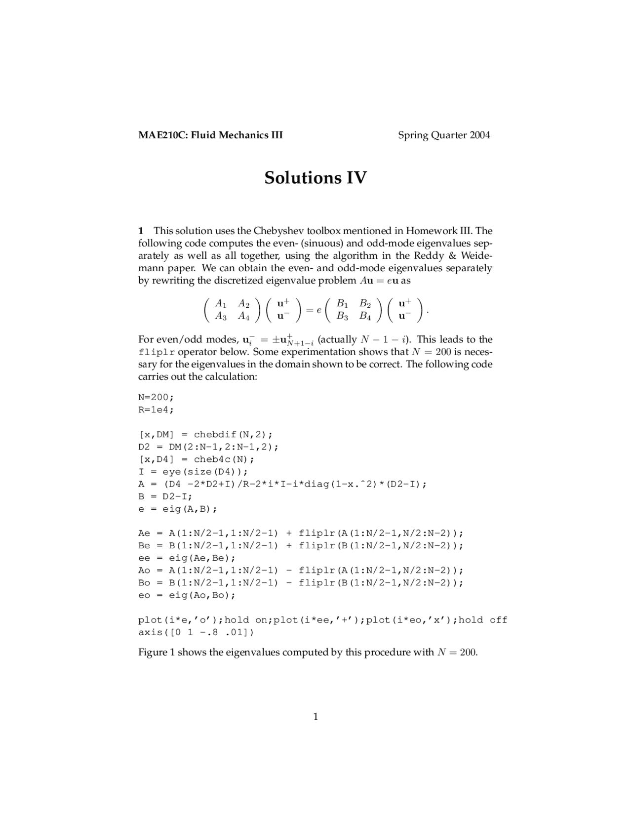 Assignment IV Solutions on Fluid Mechanics III | MAE 210C - Docsity