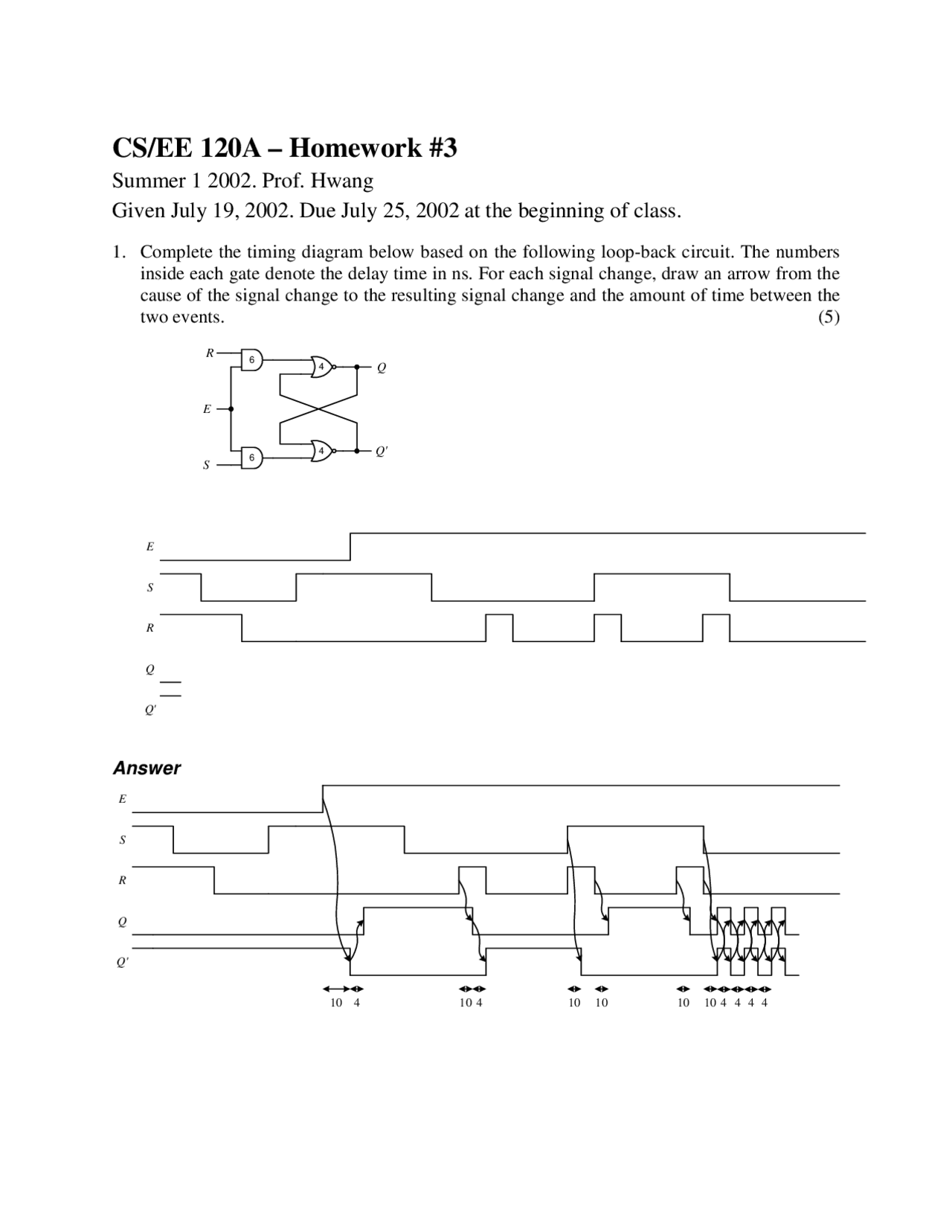 Solved Problems For Homework 3 Logic Design Ee 120a Docsity