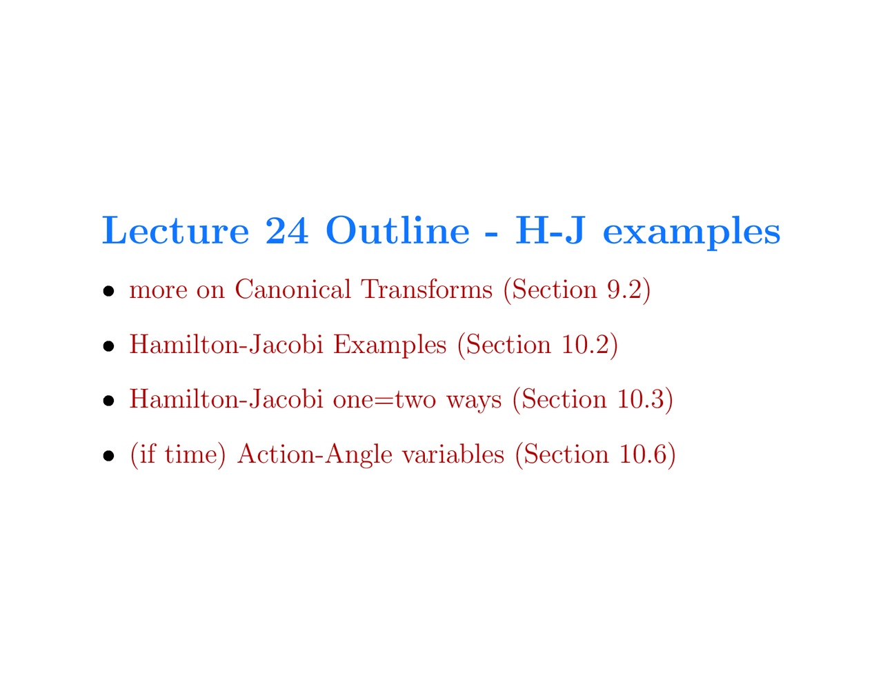 Hamilton Jacobi Examples Slides Phys 608 Docsity