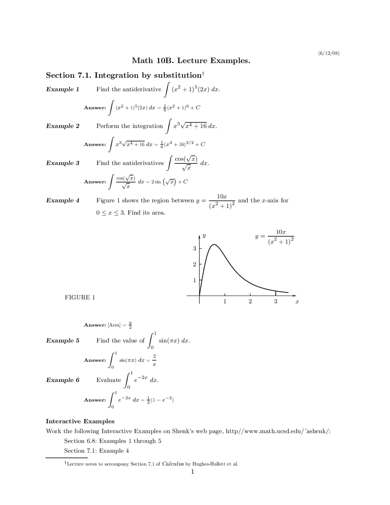 Integration By Substitution Calculus Lecture Examples Math 10b