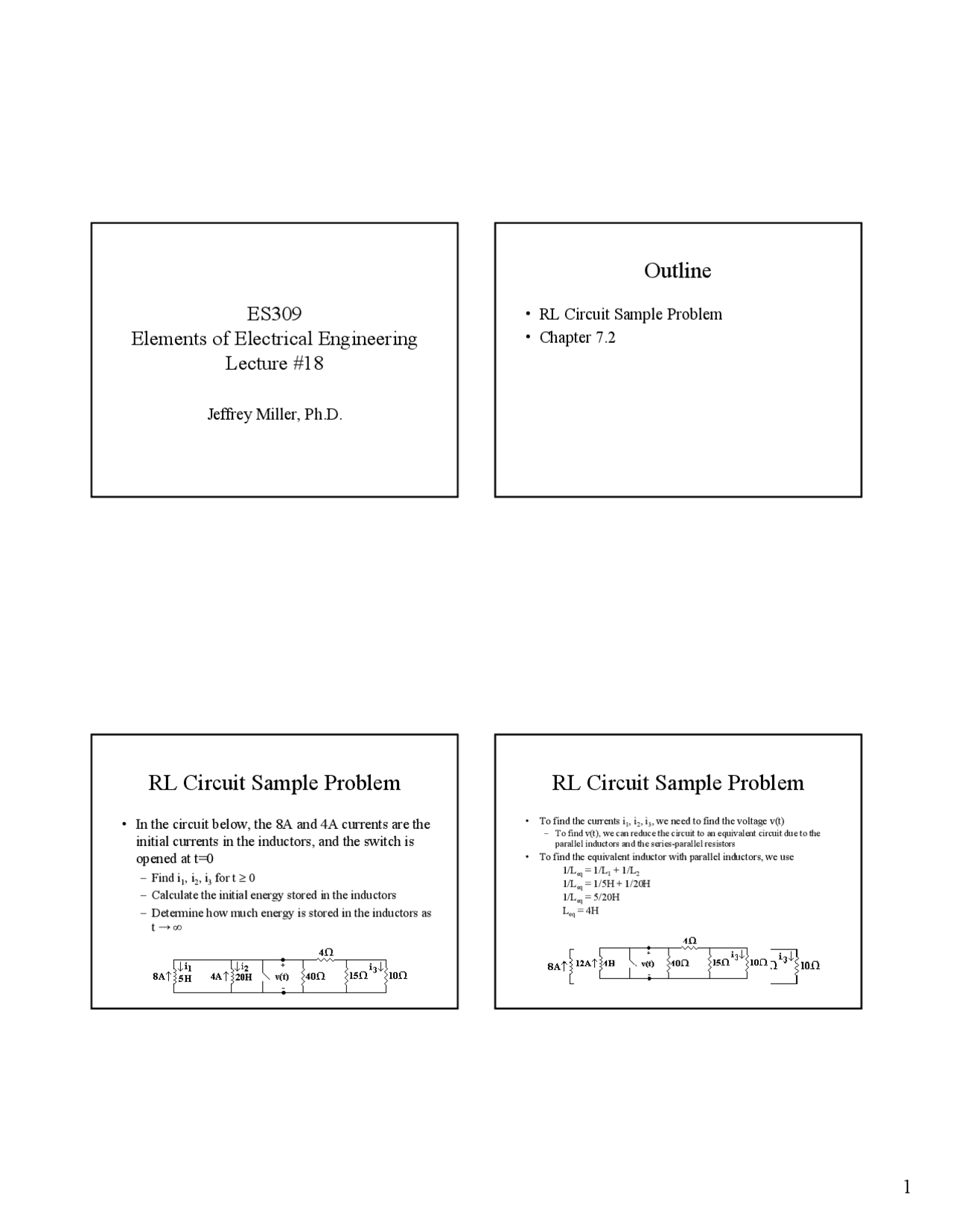 RL Circuit Sample Problem - Lecture Slides | ES A309 - Docsity