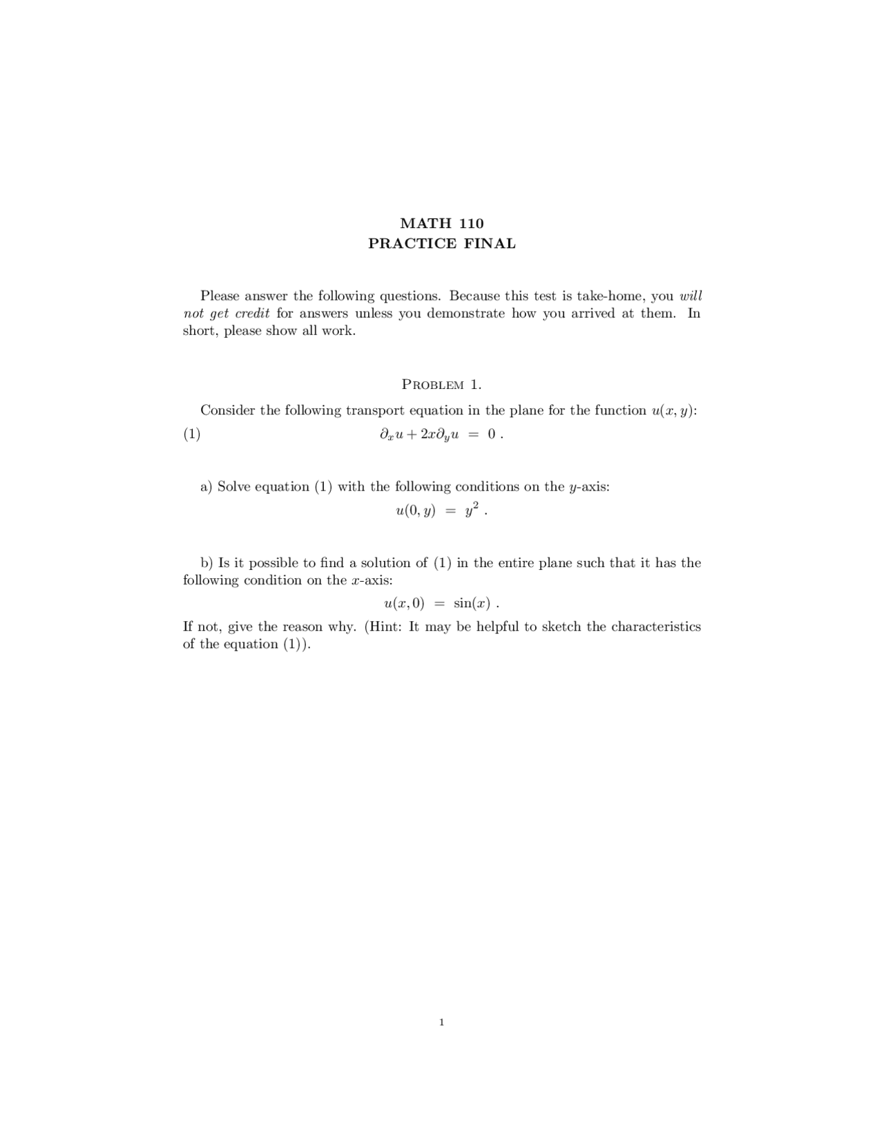 Problems On Introduction Partial Differential Equations For Final Exam Math 110 Docsity