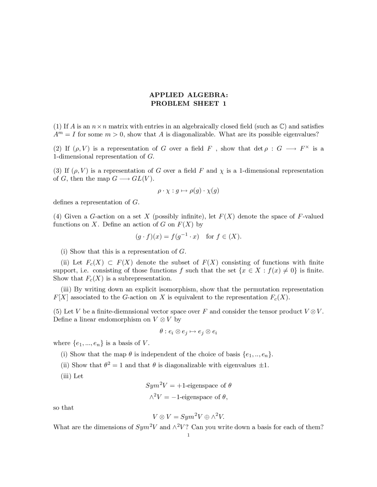 Applied Algebra Iii Assignment 1 Questions Math 202c Docsity