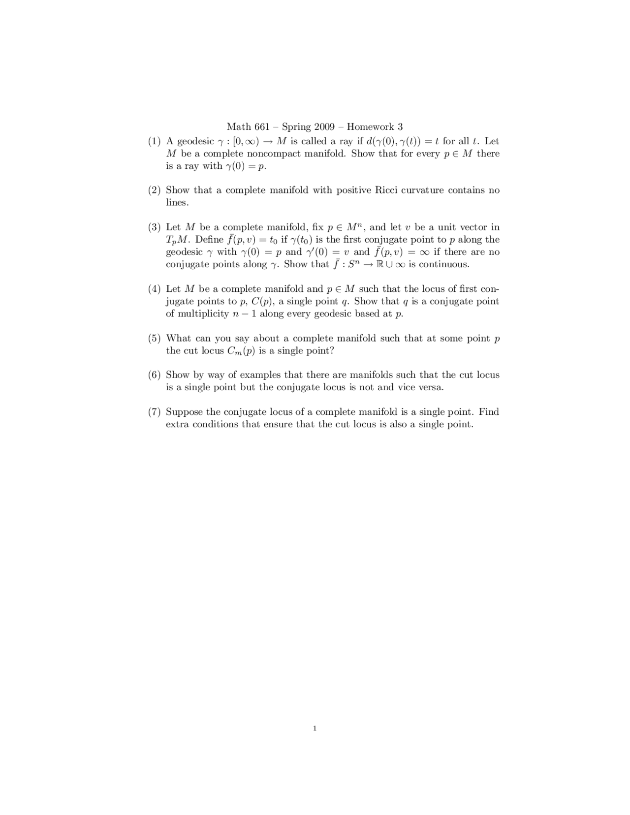 Quiz Of 7 Questions Differential Geometry Math 661 Docsity