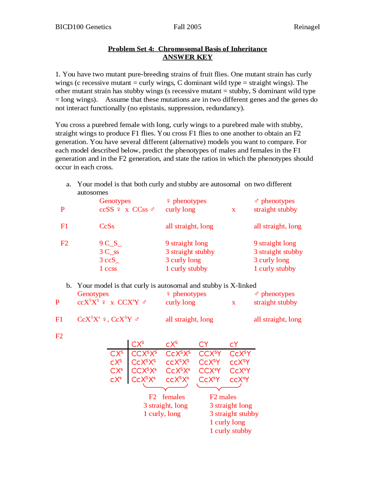 Problem Set 4 Chromosomal Basis Of Inheritance Genetics Bicd 100