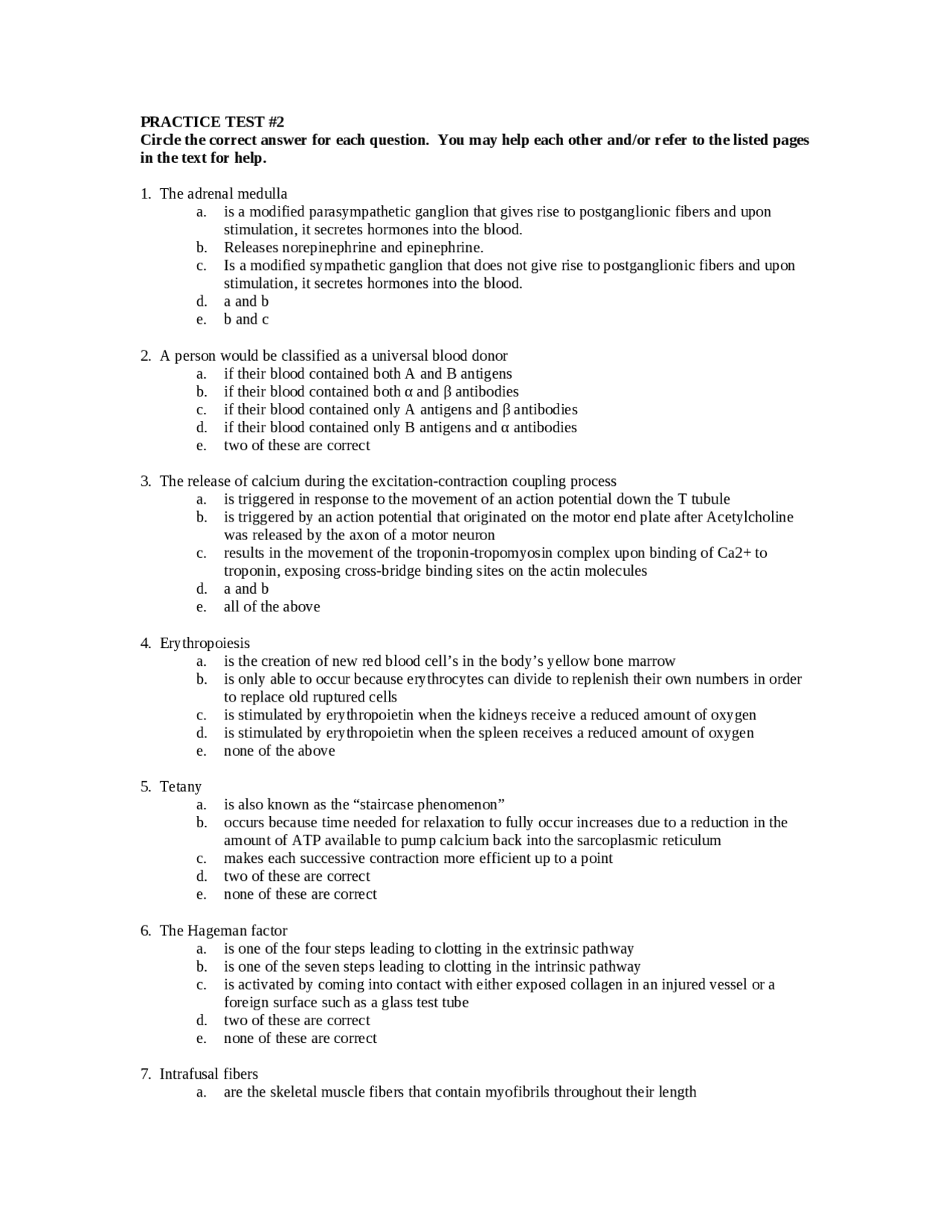 Multiple Choice Quiz Of Human Physiology Bio 270 Docsity