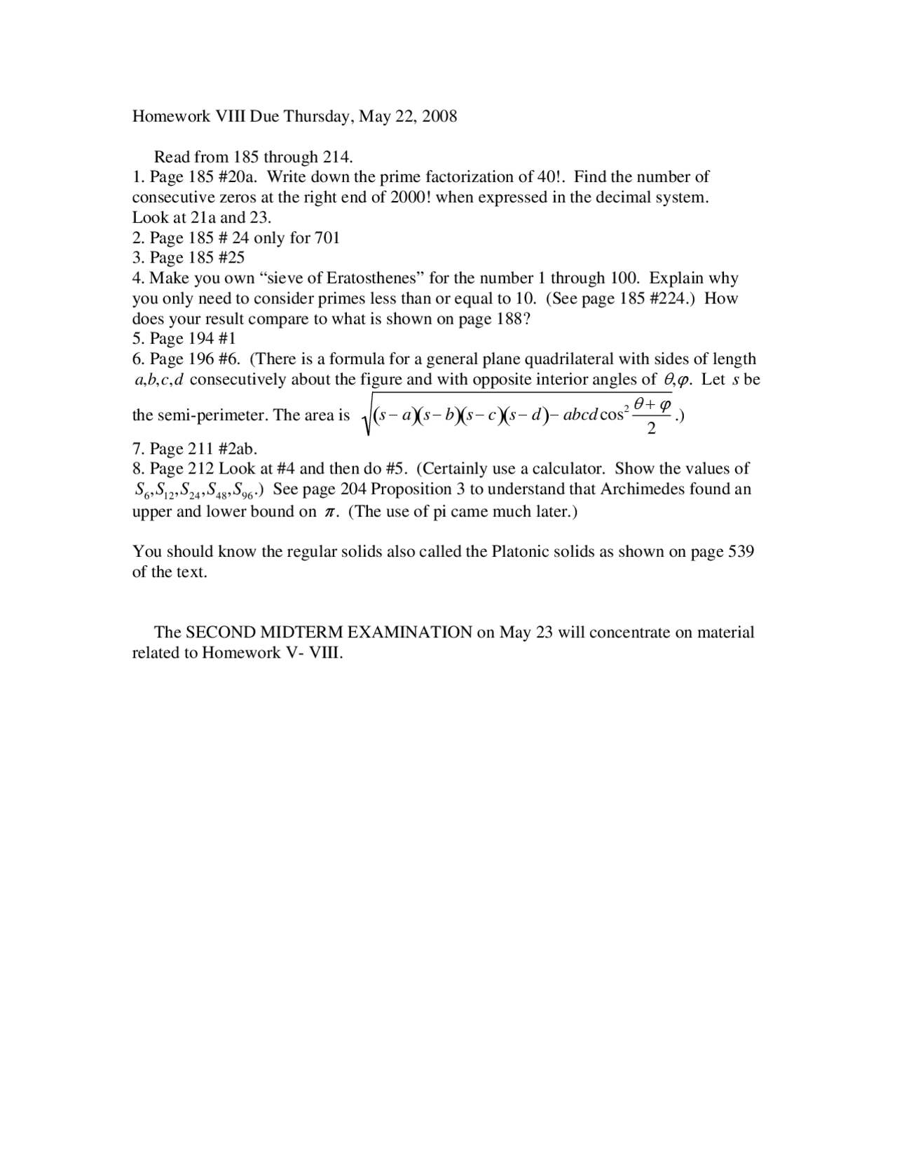 8 Problems On History Of Mathematics Homework 8 Math 163 Docsity