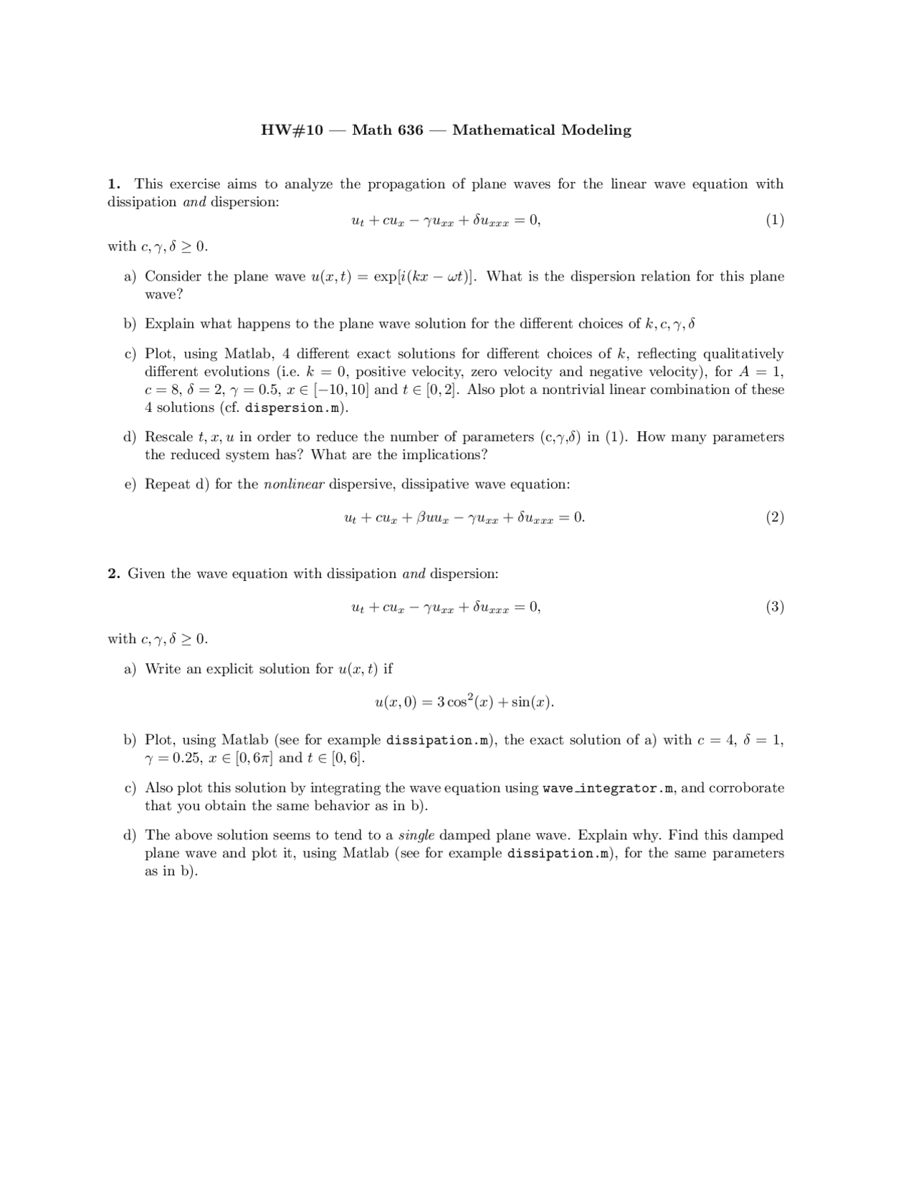 Mathematical Modeling Homework 10 Math 636 Docsity