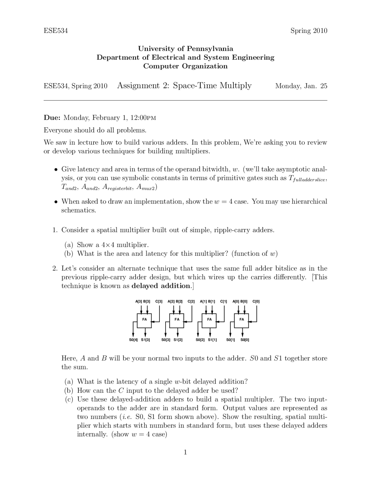 6 Questions On Computer Organization Assignment Ese 534 Docsity
