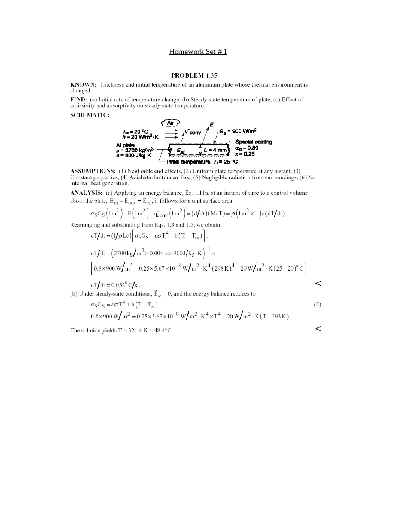 Solved Problems For Assignment 1 Principle Of Heat Transfer Mae