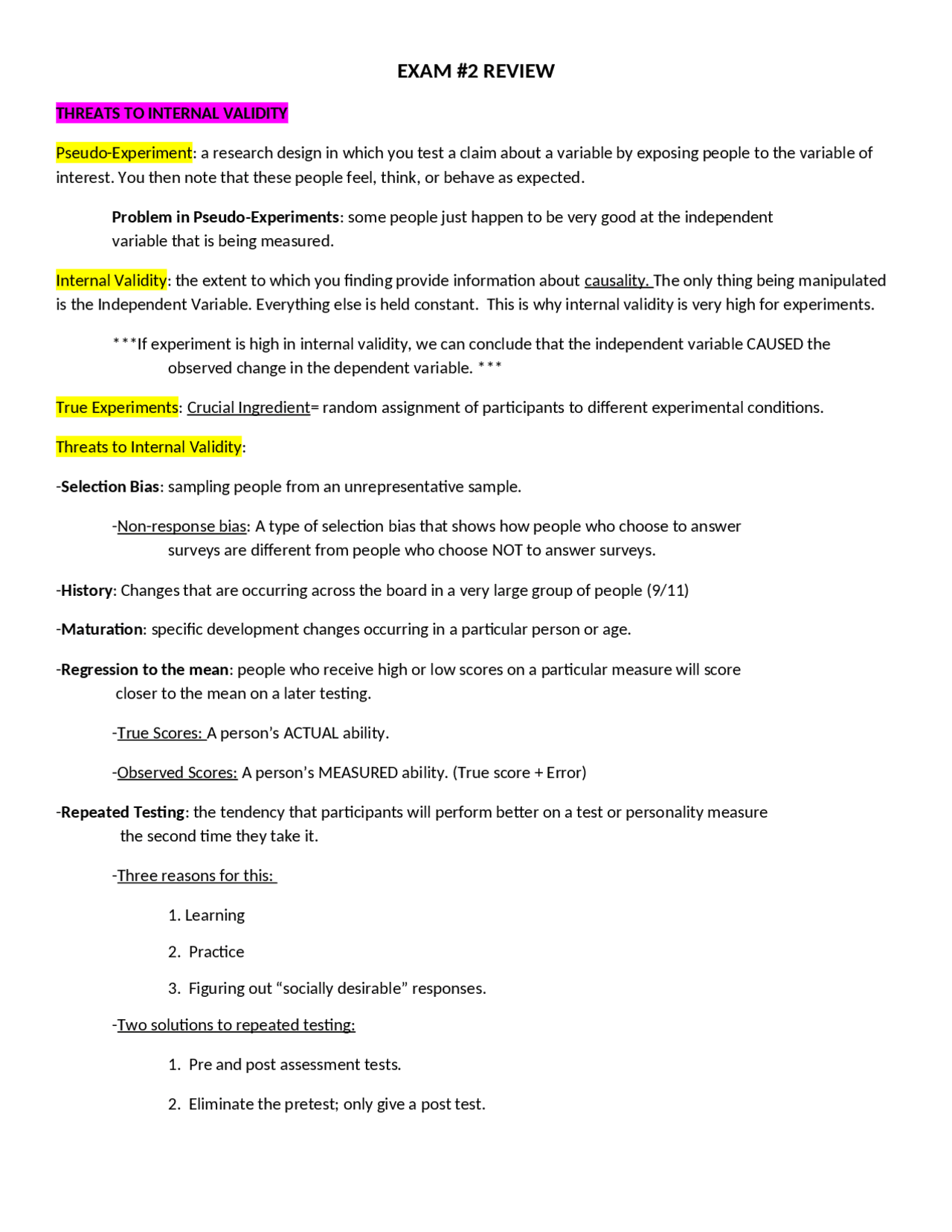 Exam 2 Review Sheet for Introduction to Research in Psychology | PSCH ...