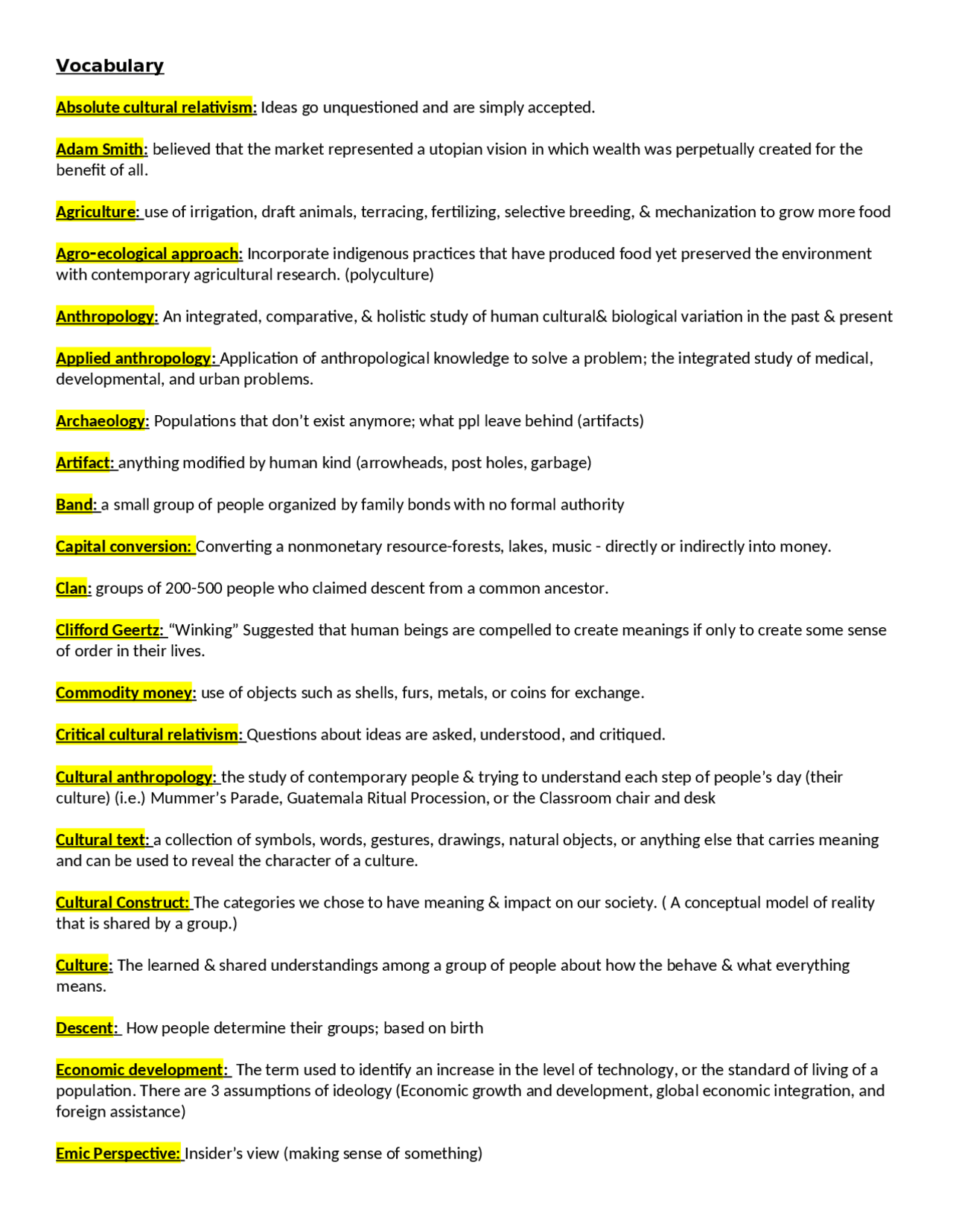 World Cultures: Introduction to Social Anthropology - Vocabulary | ANTH ...