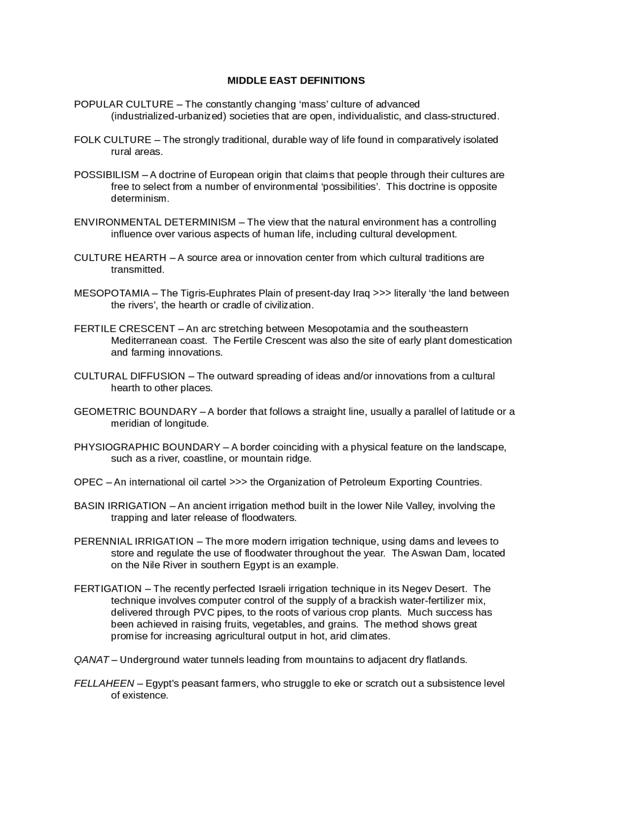 Middle East - Vocabulary | World Geography | GEO 135.00 - Docsity