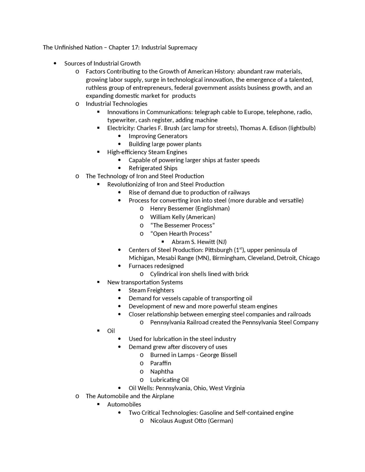 Lecture Notes on Industrial Supremacy - American Civilization | HISTORY ...