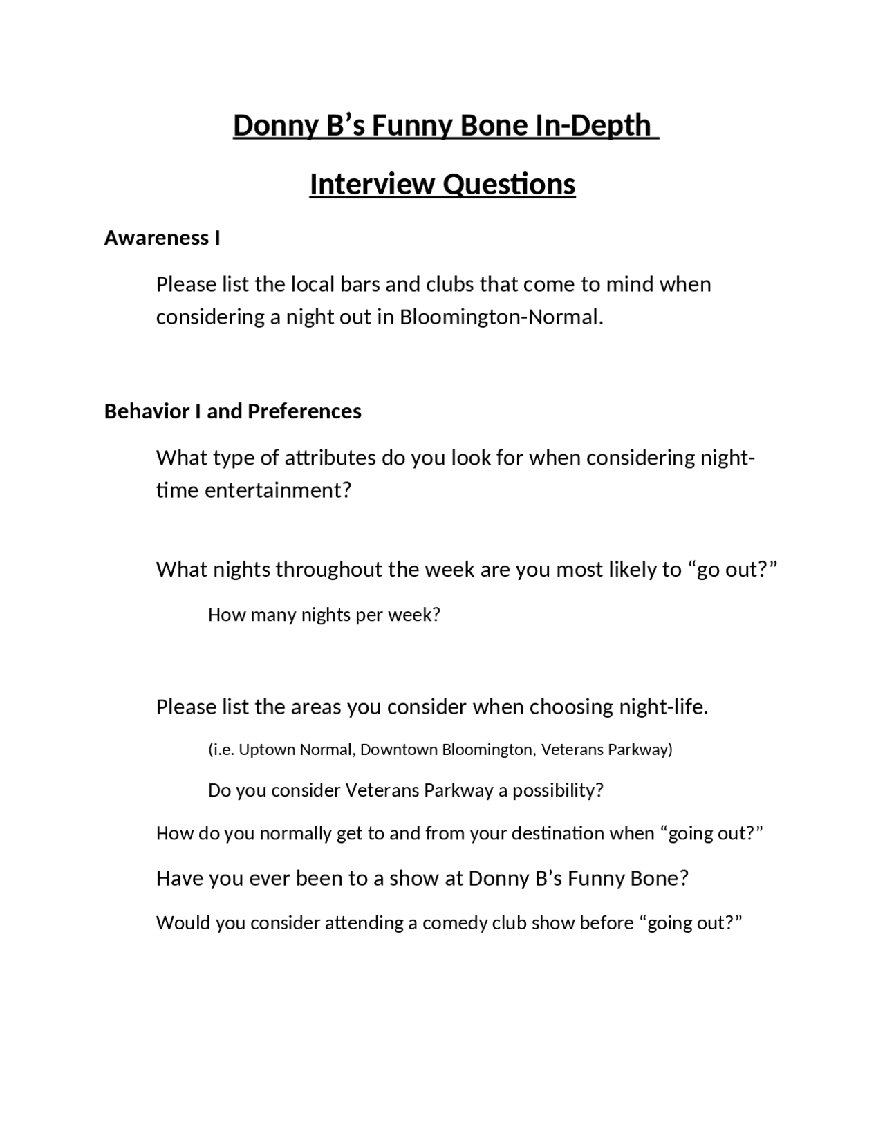 Donny B's Funny Bone in-Depth Interview Questions - Assignment | MKT 332.00 | Assignments ...