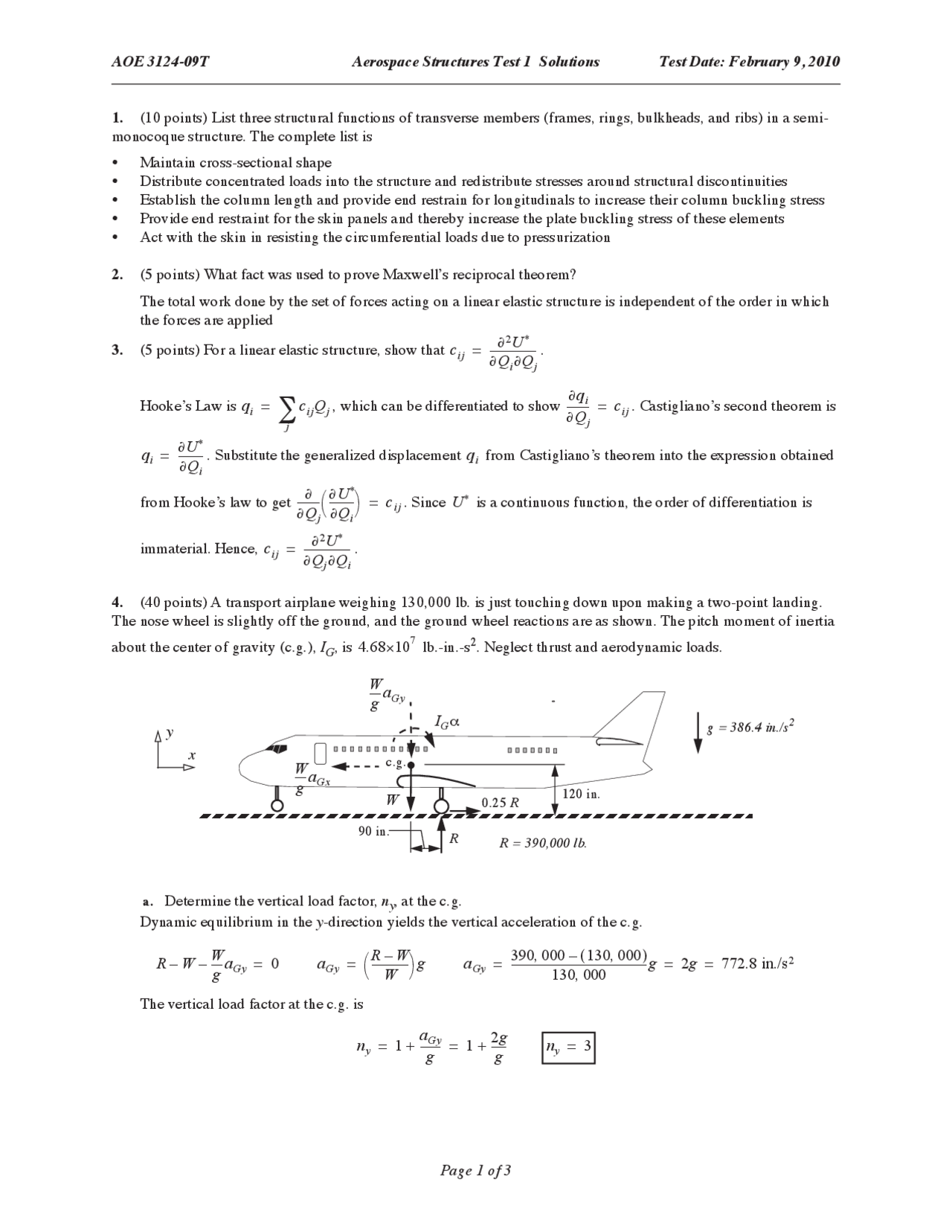 Test 1 Questions With Solutions Aerospace Structures Aoe 3124 Docsity