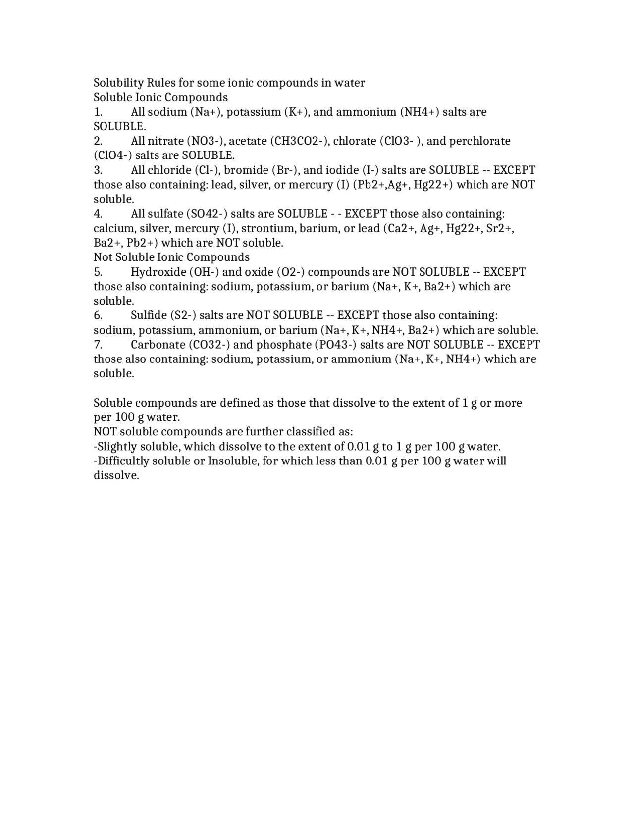 Solubility Rules Some Ionic Compounds in Water Soluble Ionic Compounds ...
