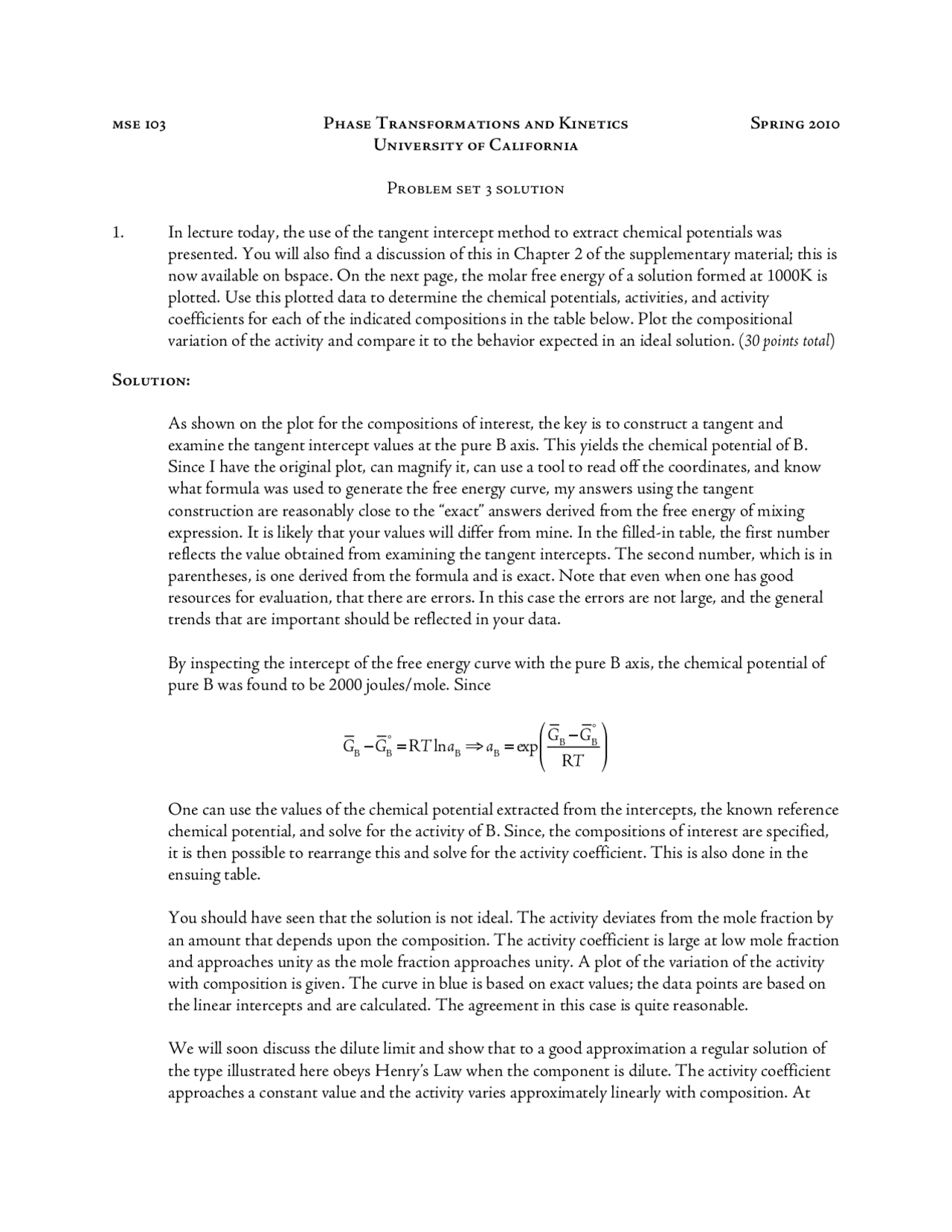 Problem Set 3 Solutions Phase Transformations And Kinetics Mat