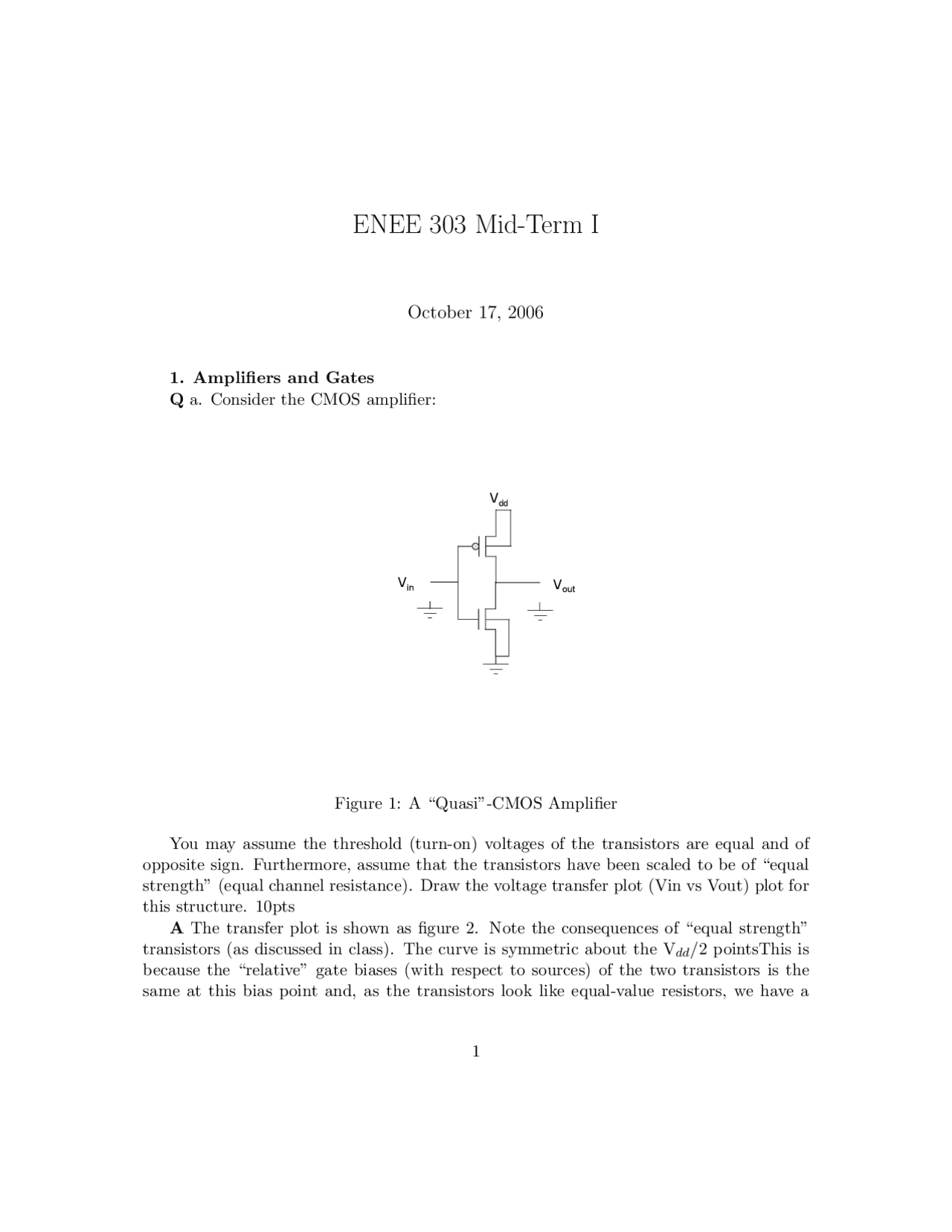 Solved Exam 1 For Analog And Digital Electric Enee 303 Docsity