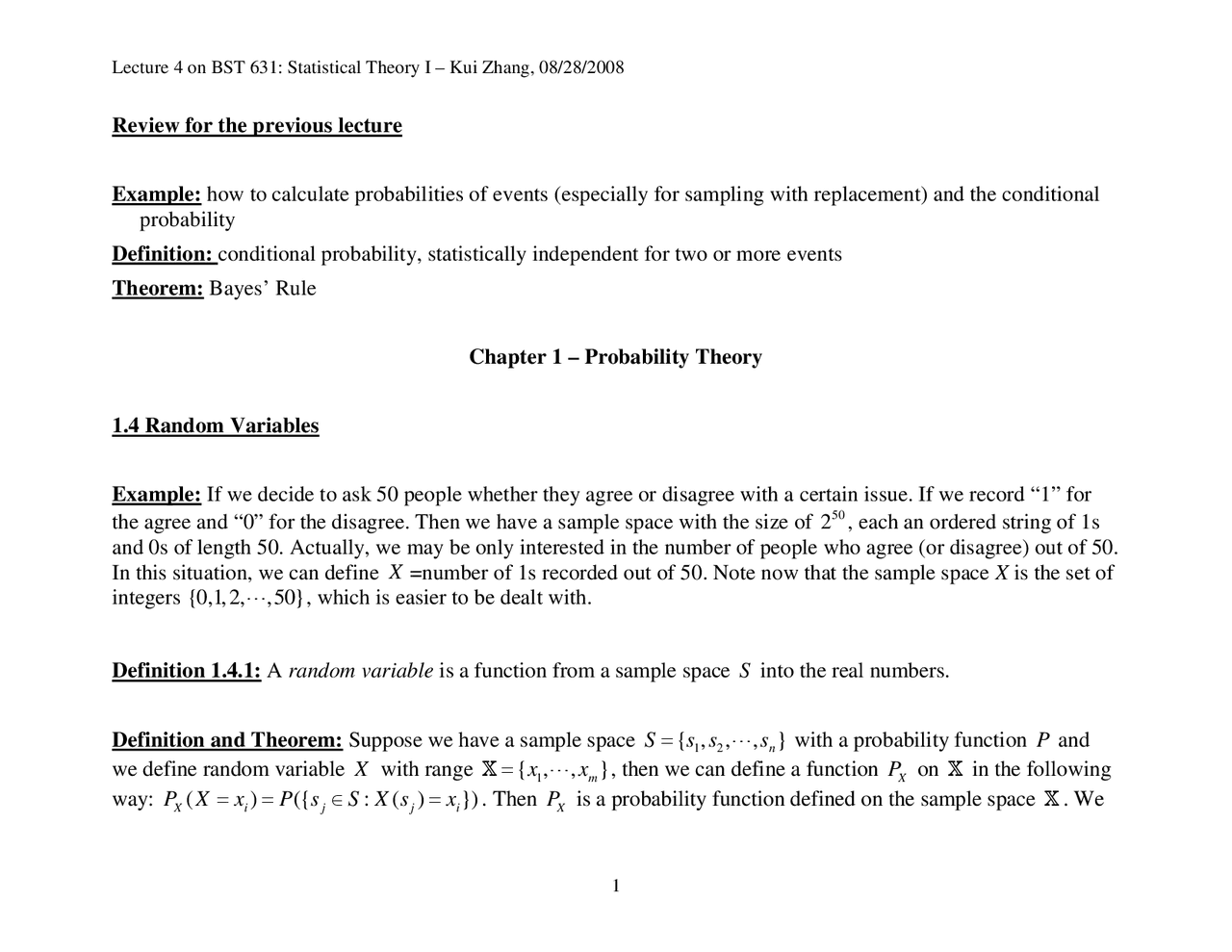 Probability Theory - Statistical Theory I - Study Guide | BST 631 - Docsity