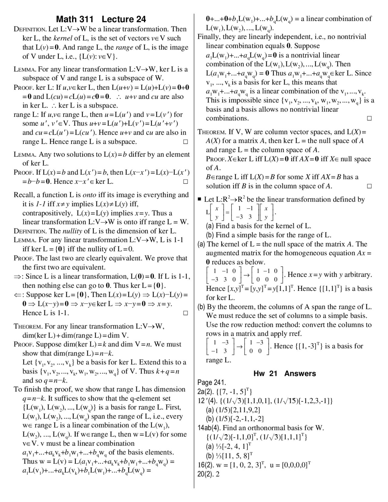 Introduction To Linear Algebra Questions With Answers Math 311