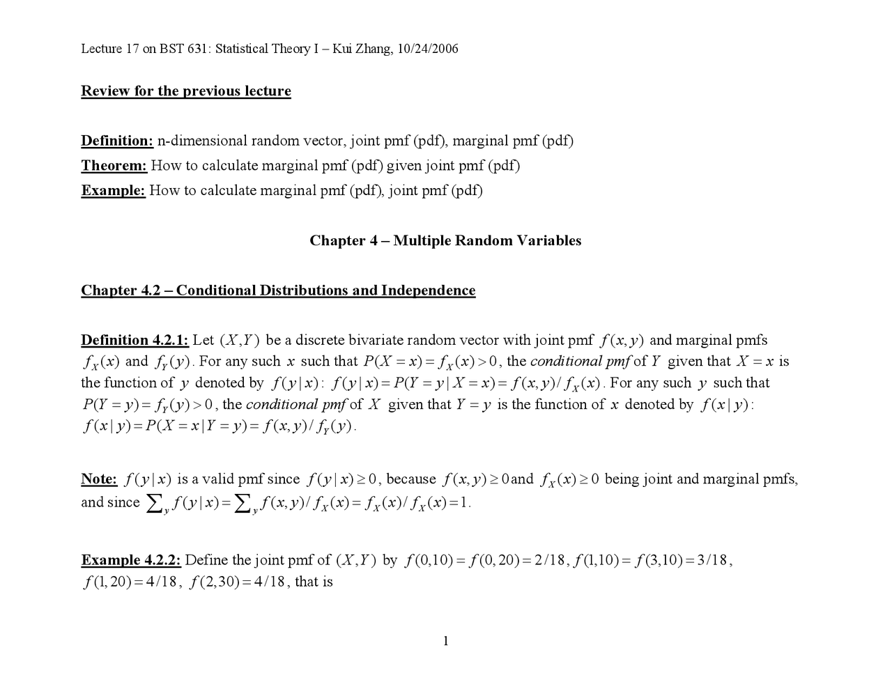 Statistical Theory I Review Sheet For Final Bst 631 Docsity