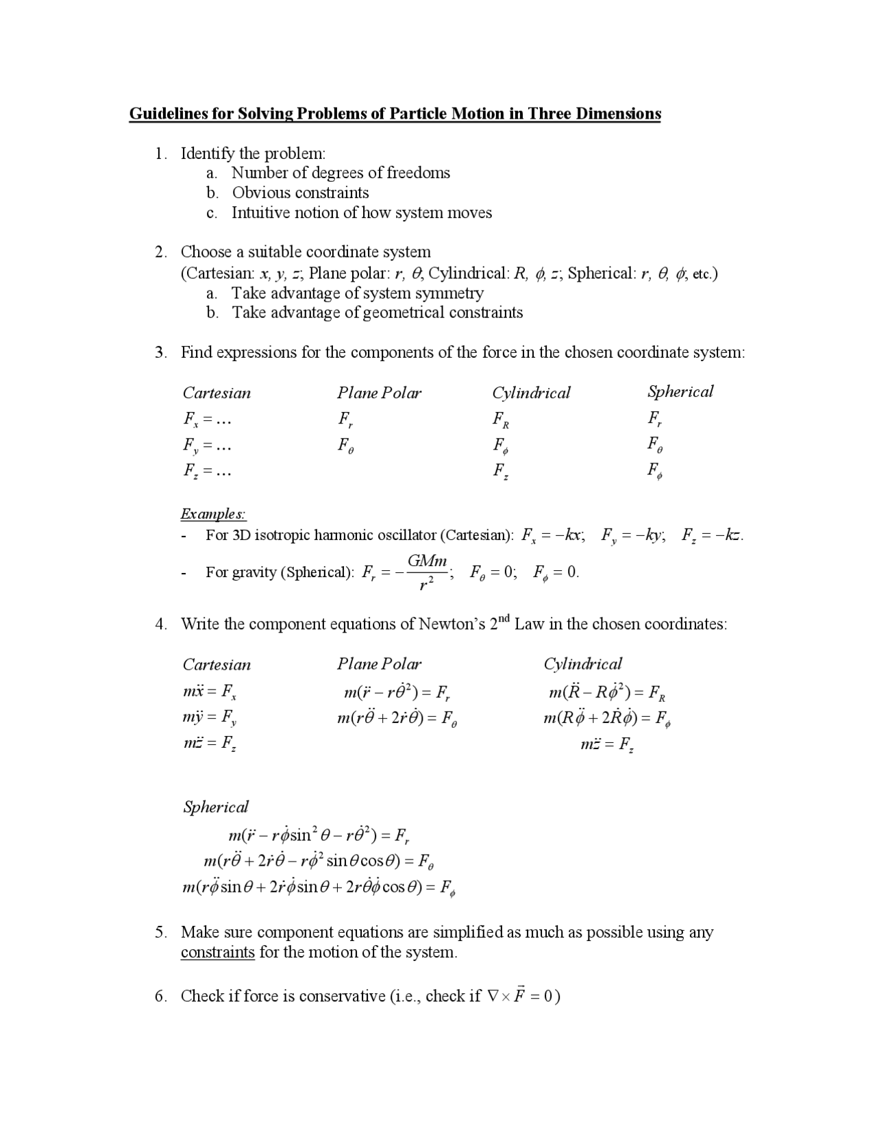 Guidelines for Solving Problems of Particle Motion in Three Dimensions ...
