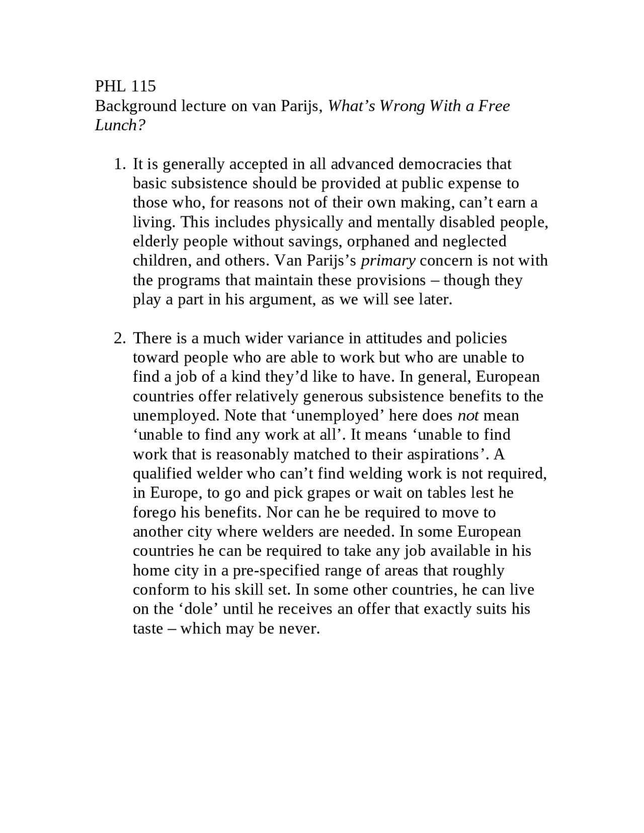 Van Parijs's Proposal: Universal Basic Income for Unemployment ...